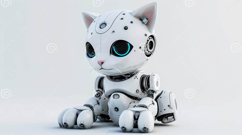 White Robot Cat Sitting on White Surface Stock Image - Image of sitting ...