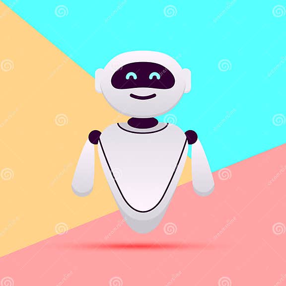 White Robot or Chat Bot with Artificial Intelligence on Pink Blue ...