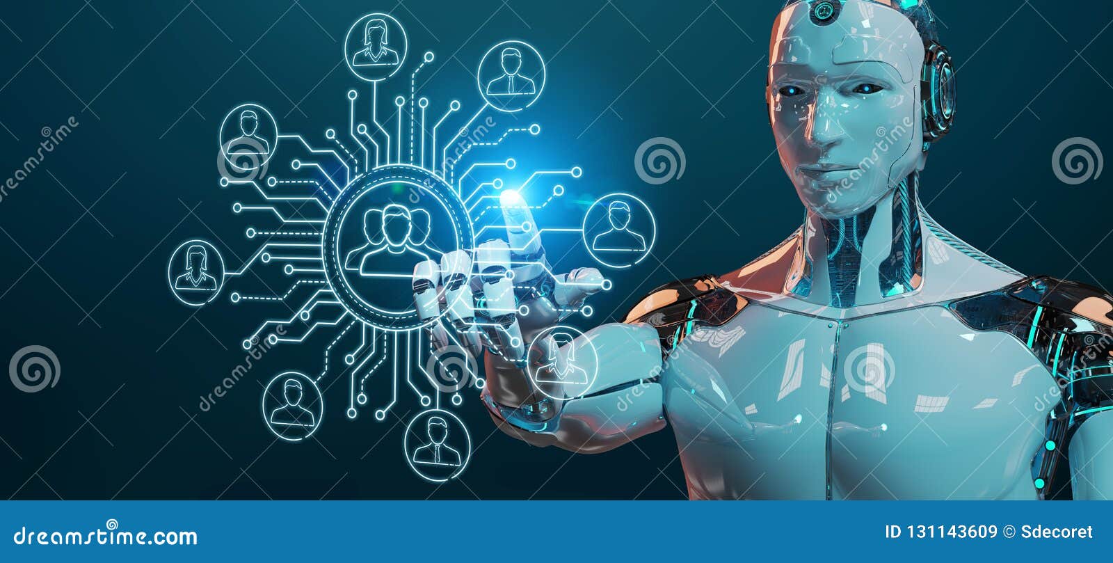 White Robot Controlling Social Network Icons Interface Stock ...