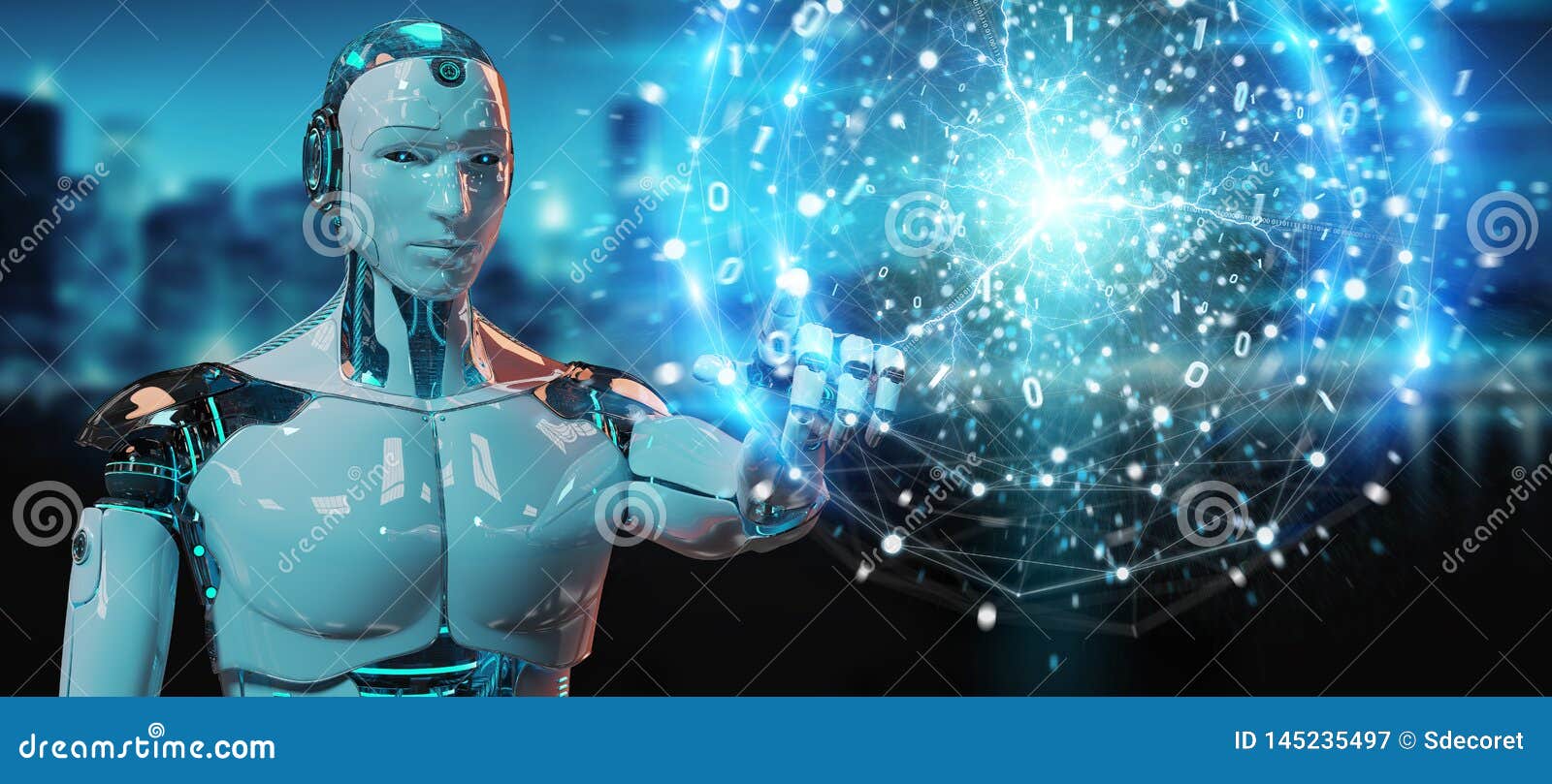 White Robot Creating Renewable and Sustainable Eco Energy with ...