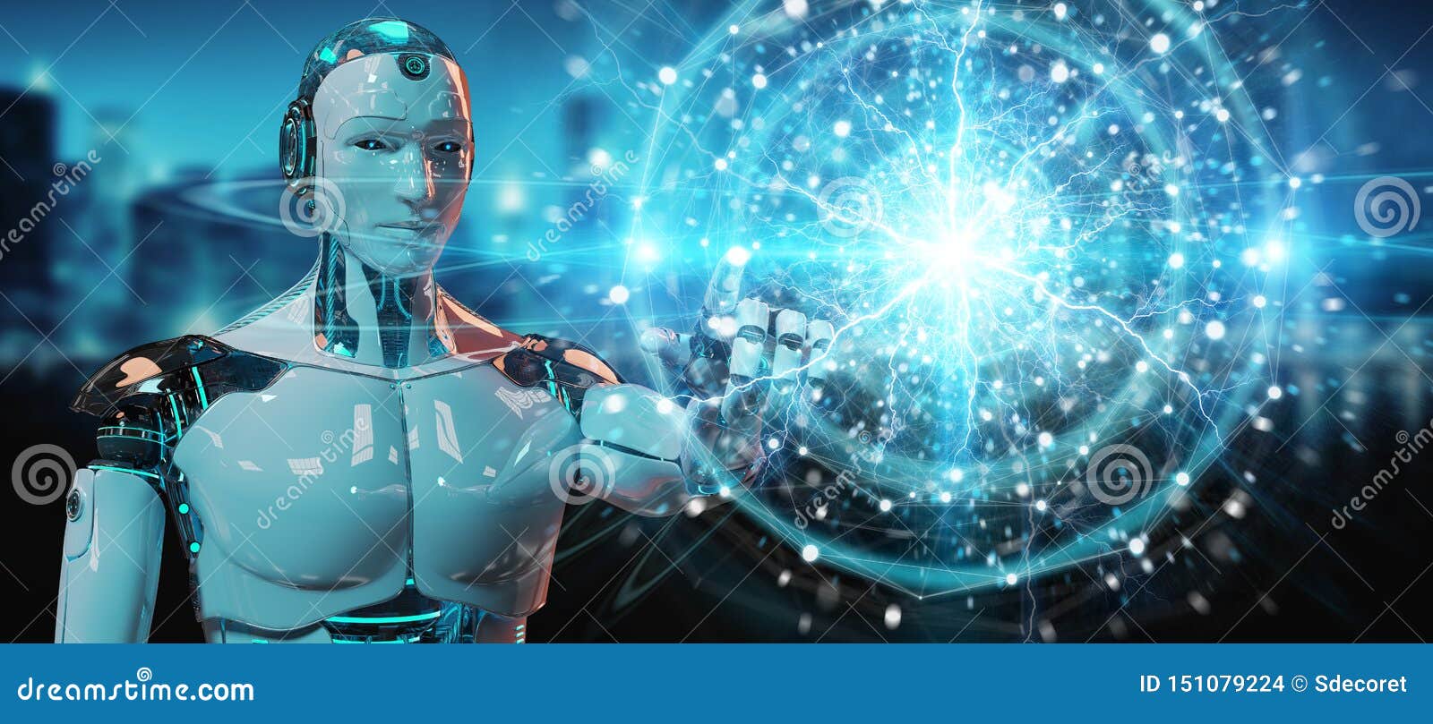 White Robot Creating Renewable and Sustainable Eco Energy with ...