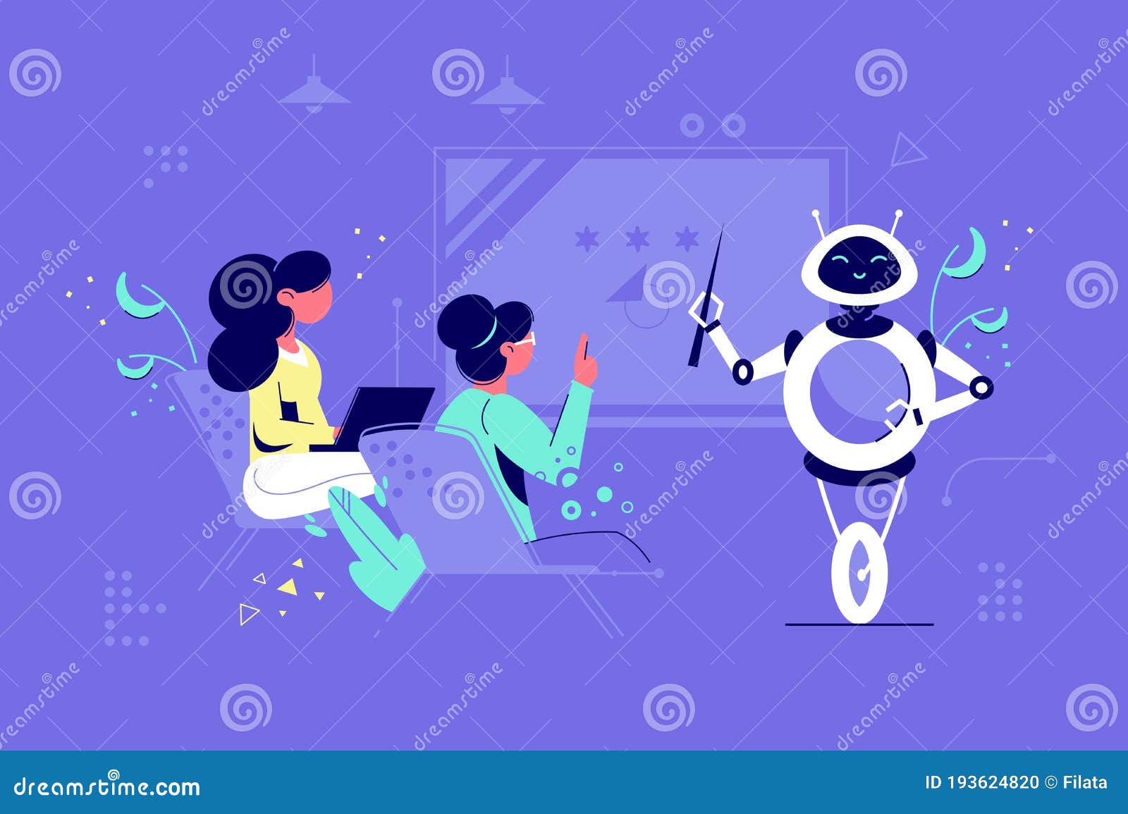 White Robot Explain Lecture with Pointer Stock Illustration ...