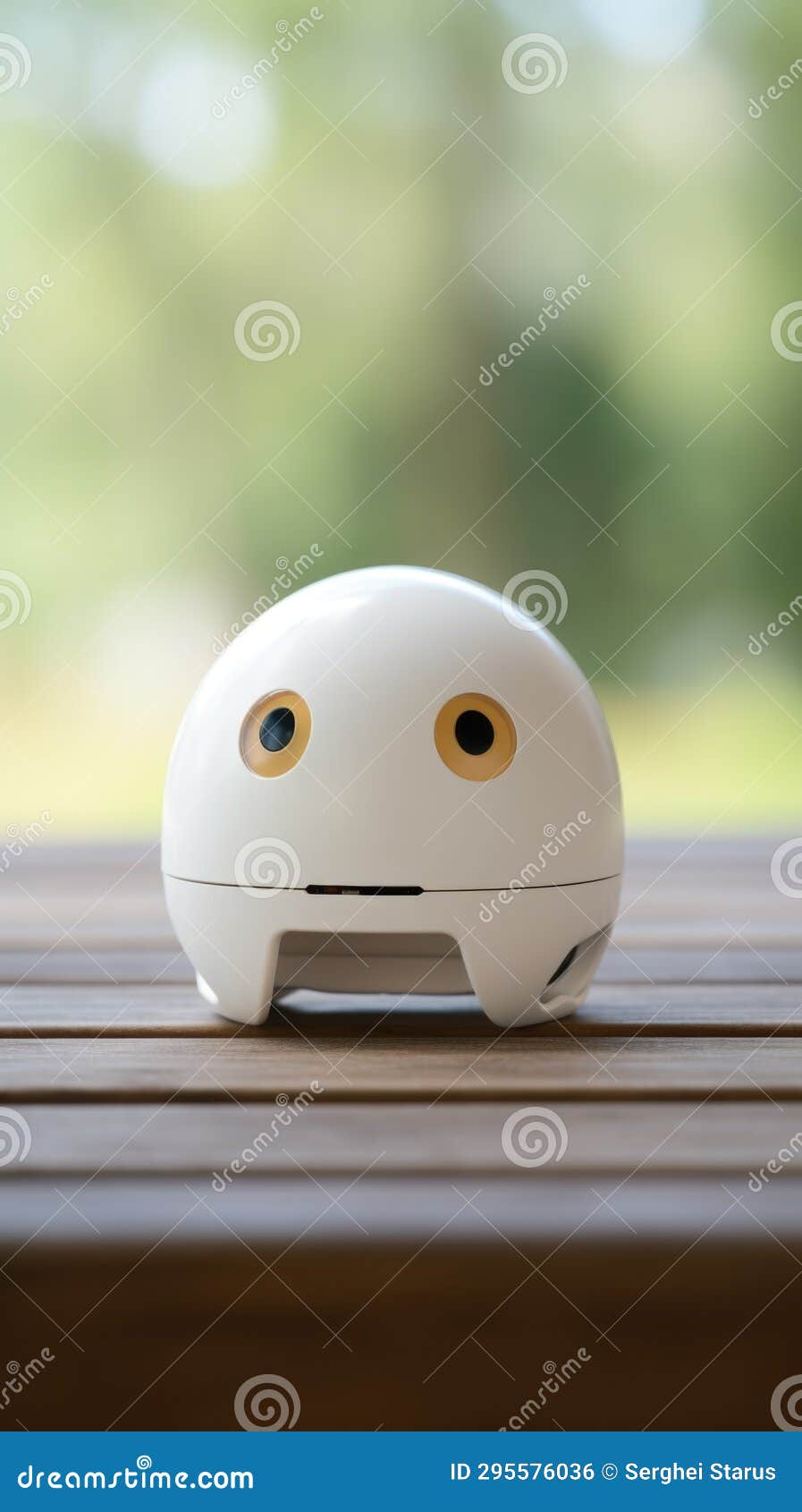 A White Robot with Googly Eyes Sitting on a Wooden Table, AI Stock ...