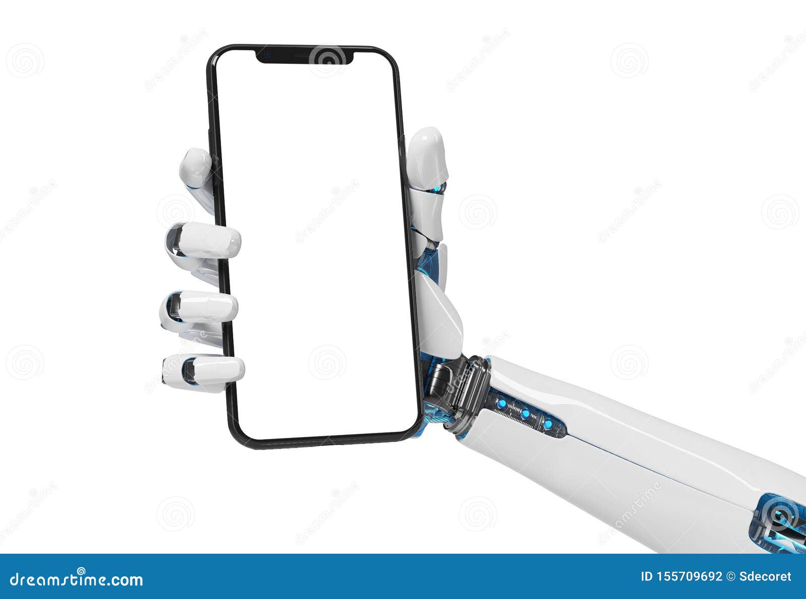 White Robot Hand Holding Smartphone Mockup 3d Rendering Stock ...