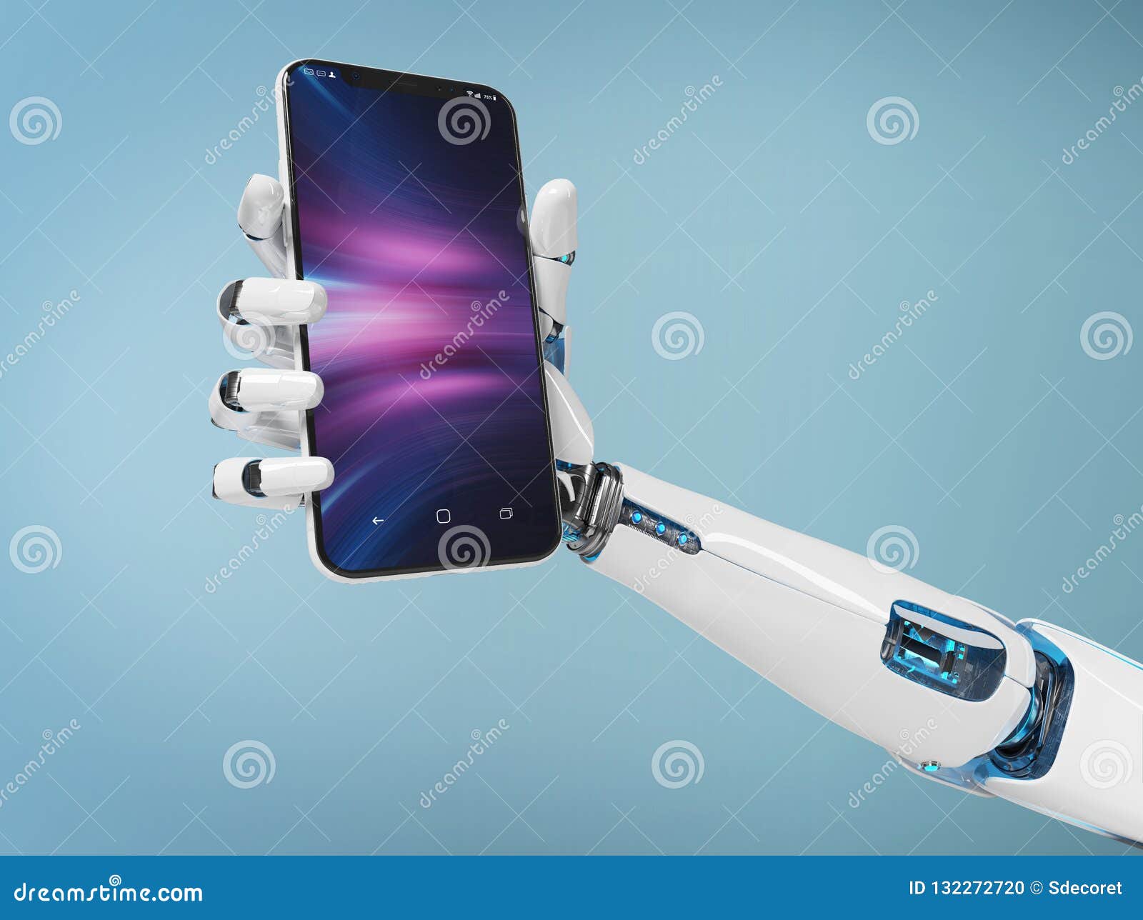 White Robot Hand Holding Smartphone Mockup 3d Rendering Stock ...