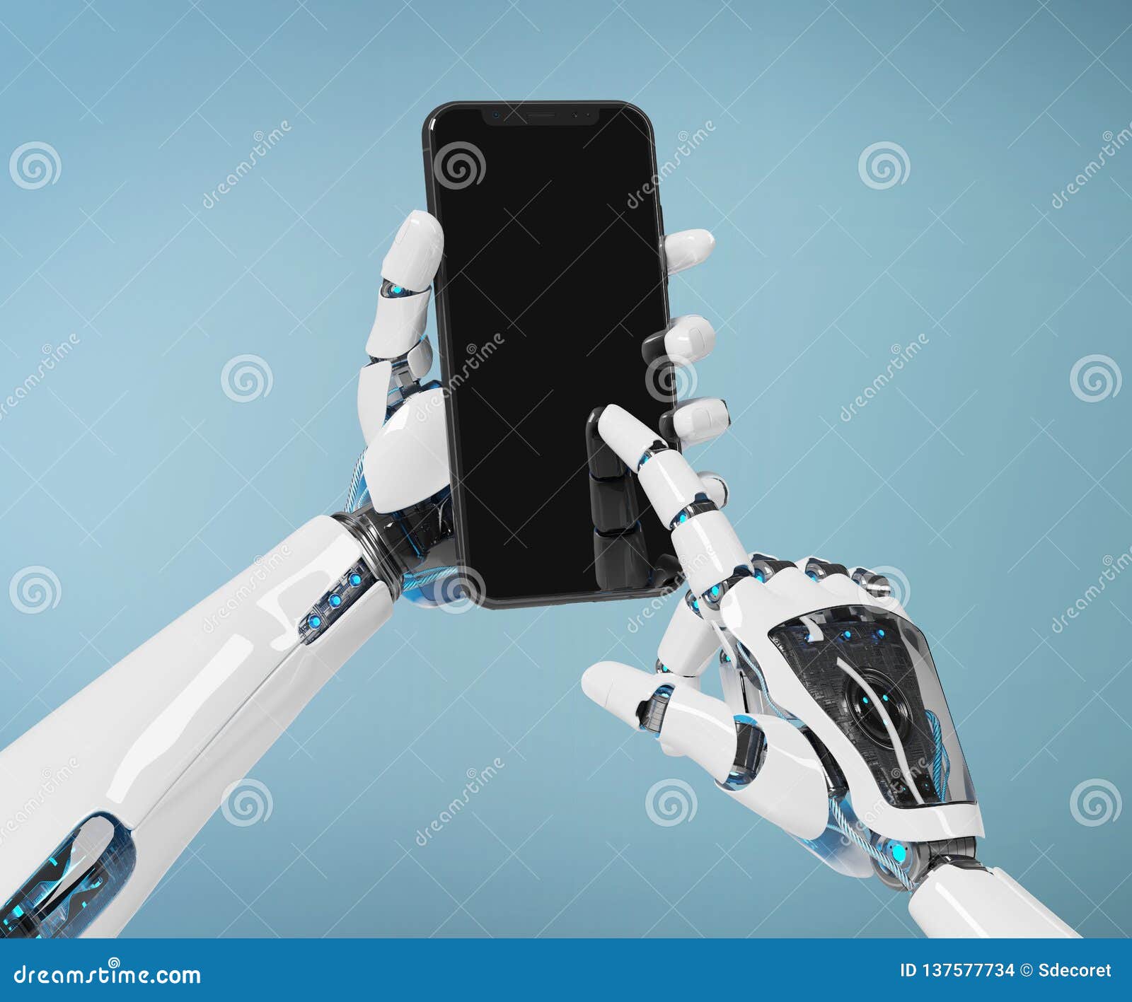White Robot Hand Holding Smartphone Mockup 3d Rendering Stock ...