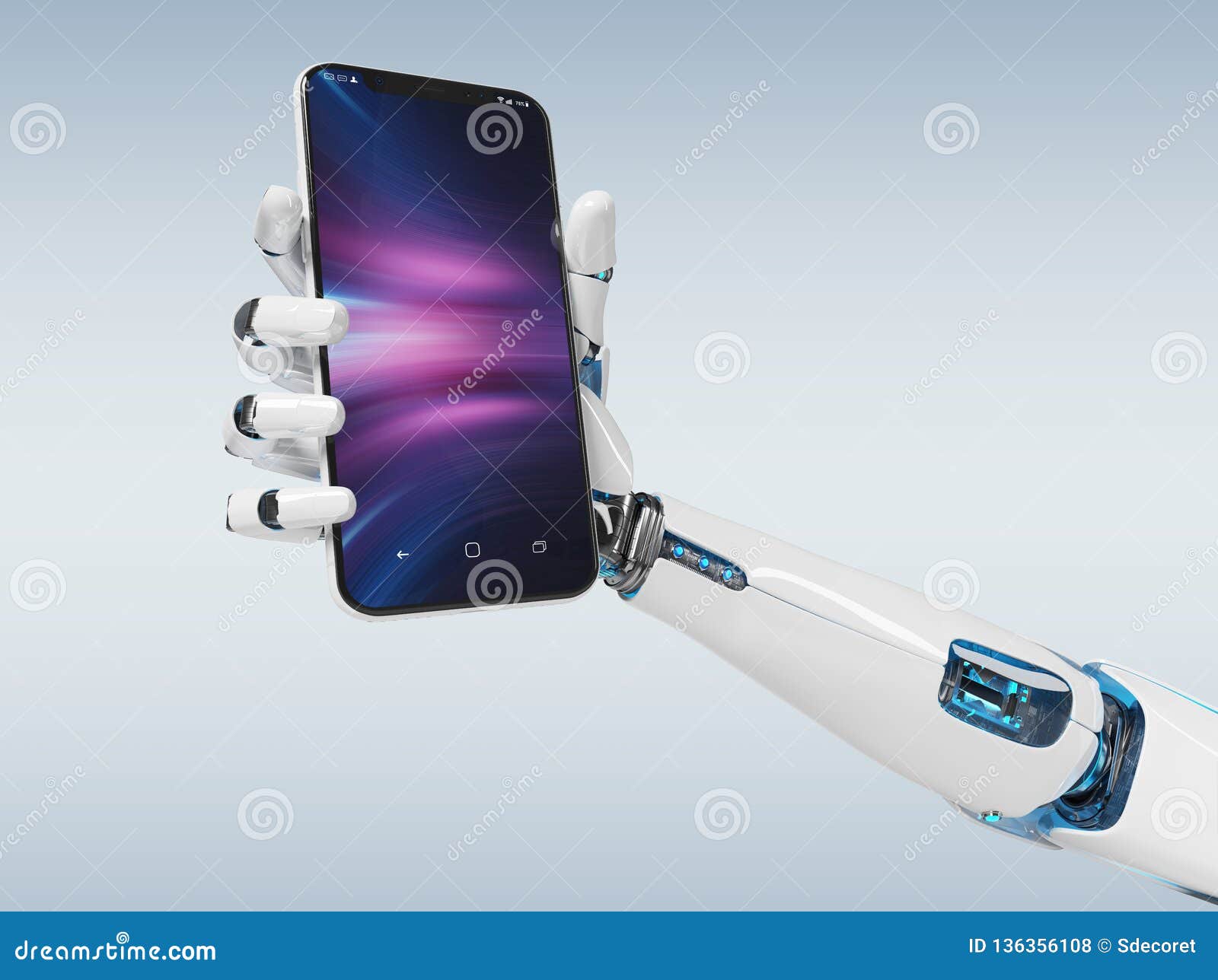 White Robot Hand Holding Smartphone Mockup 3d Rendering Stock ...