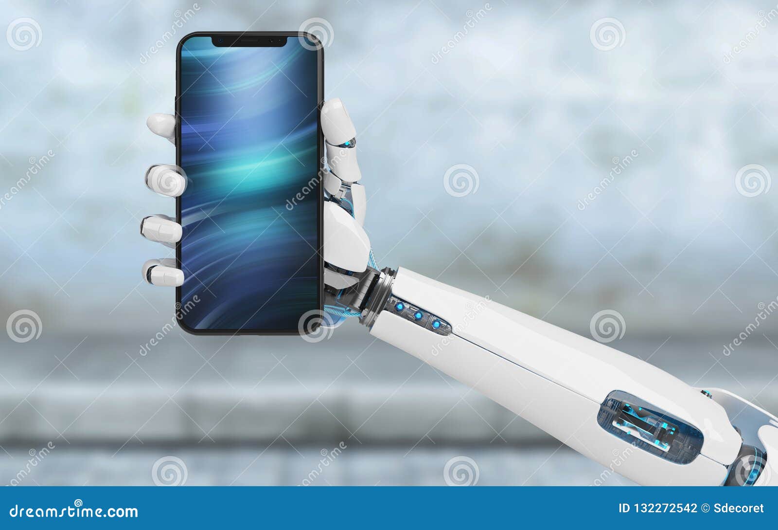 White Robot Hand Holding Smartphone Mockup 3d Rendering Stock ...