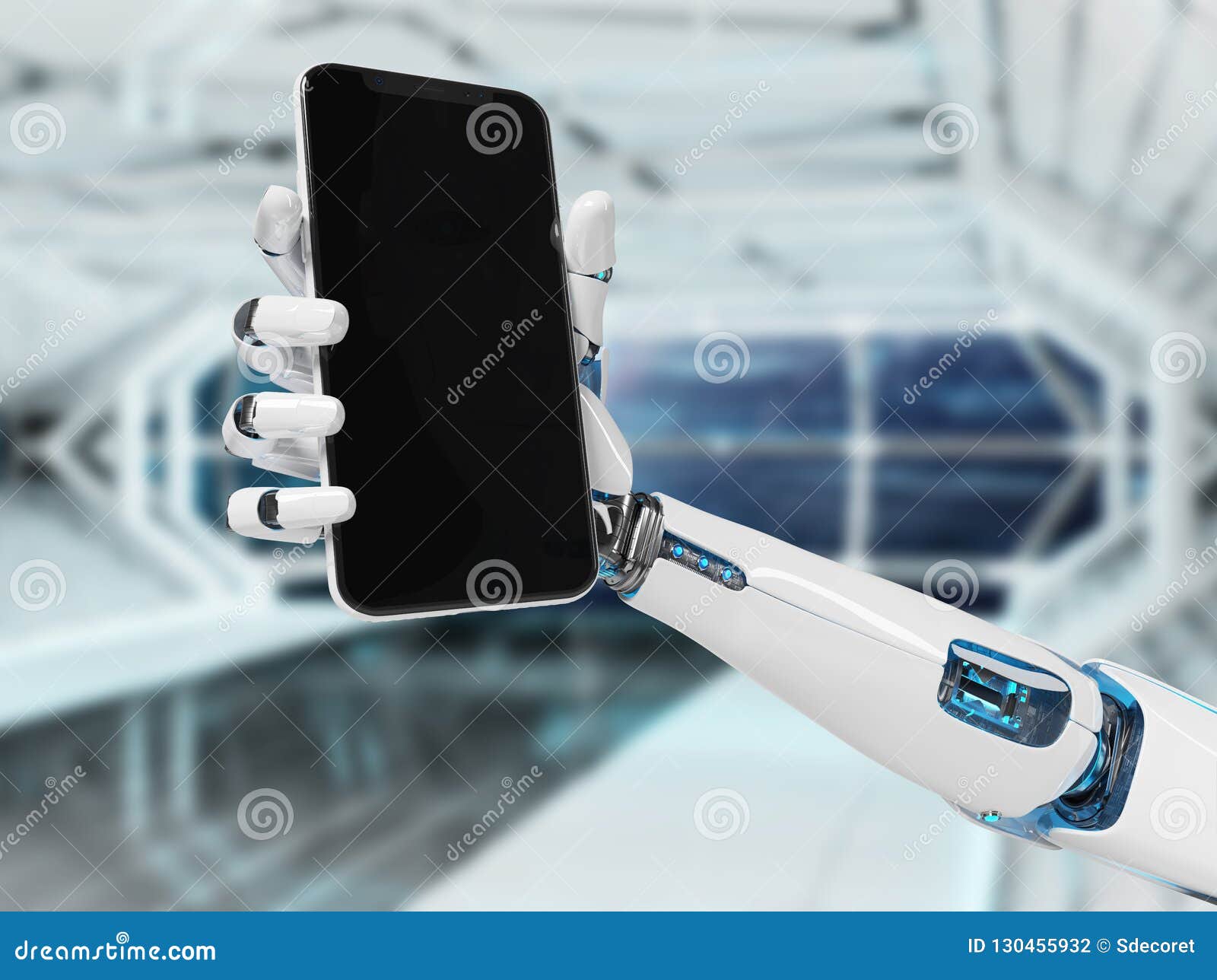 White Robot Hand Holding Smartphone Mockup 3d Rendering Stock ...