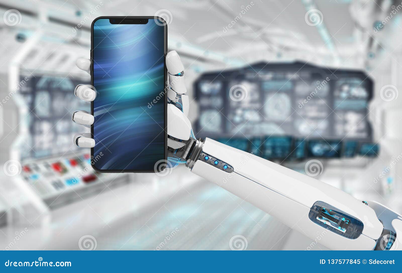 White Robot Hand Holding Smartphone Mockup 3d Rendering Stock ...