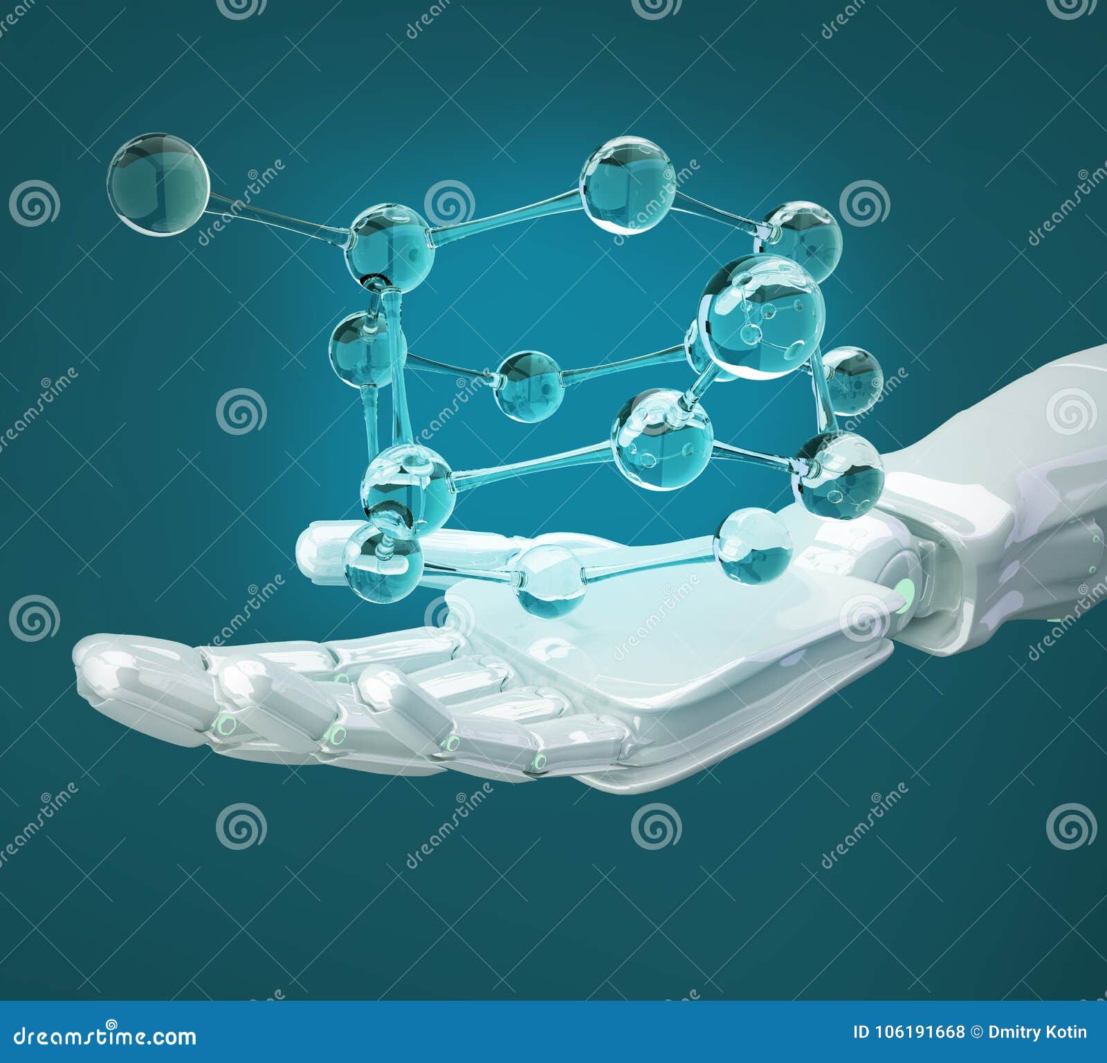 White Robot Hand Present Molecule Formula. Stock Illustration ...
