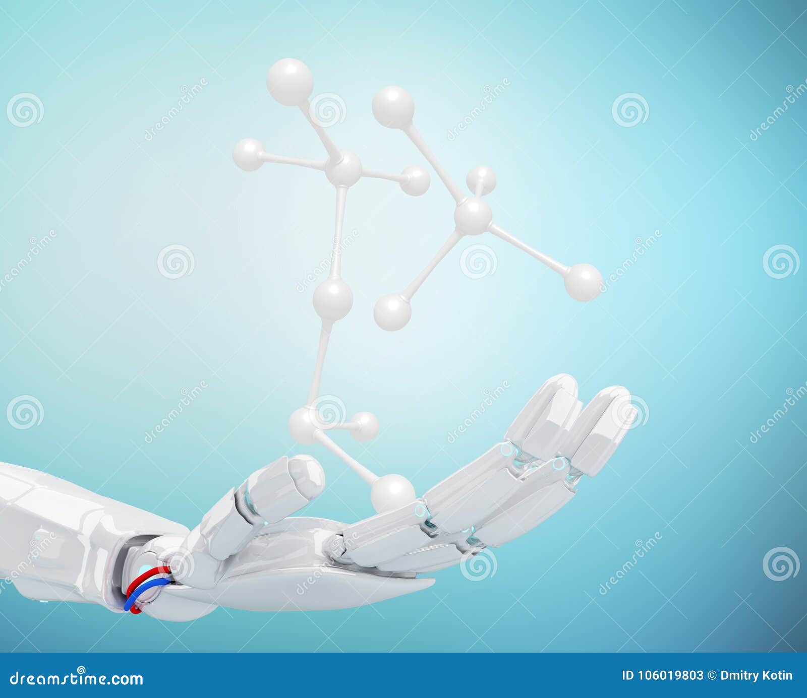 White Robot Hand Touching Molecule Formula Stock Illustration ...