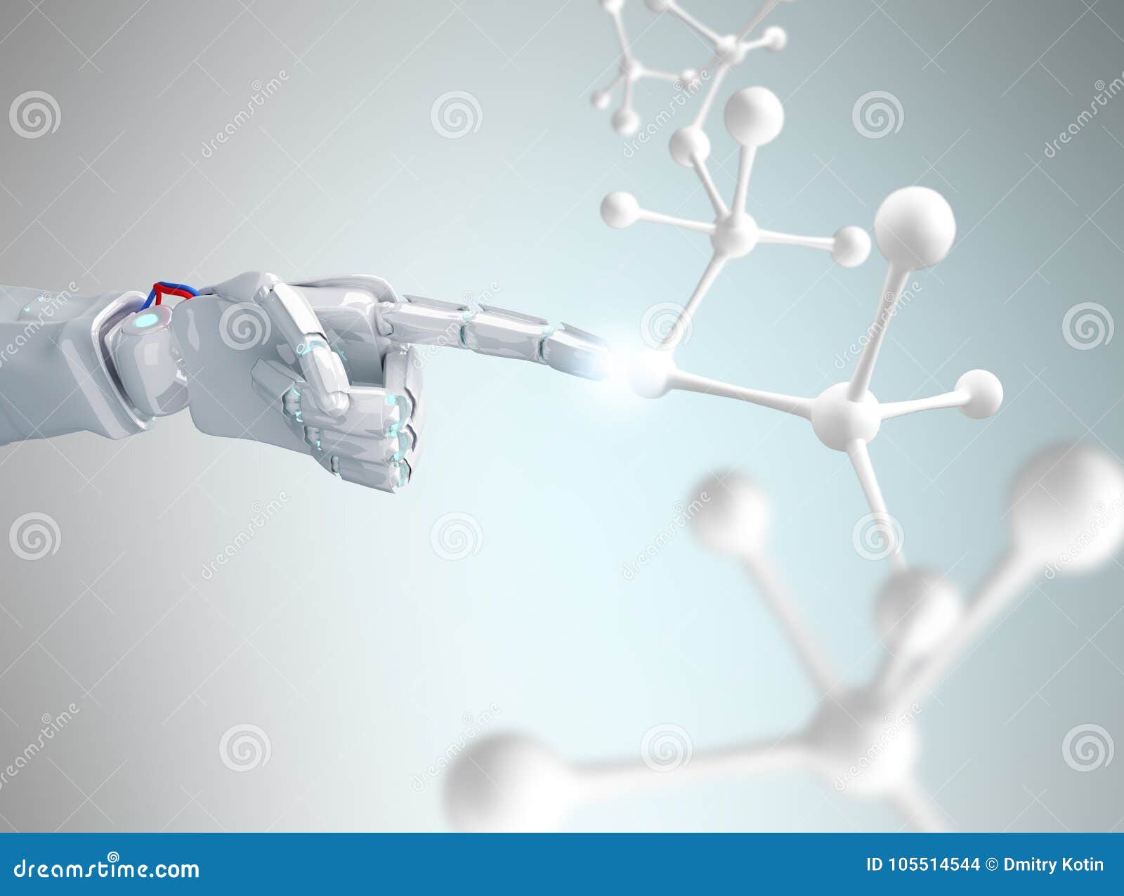 White Robot Hand Touching Molecule Formula Stock Illustration ...