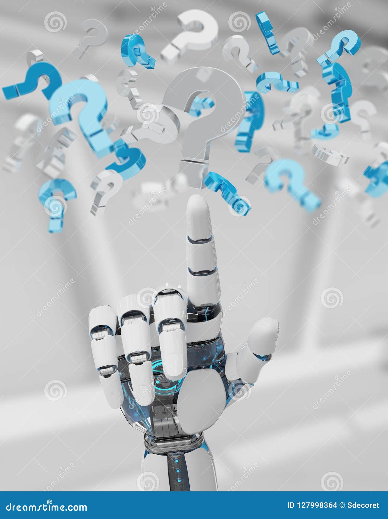 White Robot Hand Using Digital Question Marks 3D Rendering Stock ...