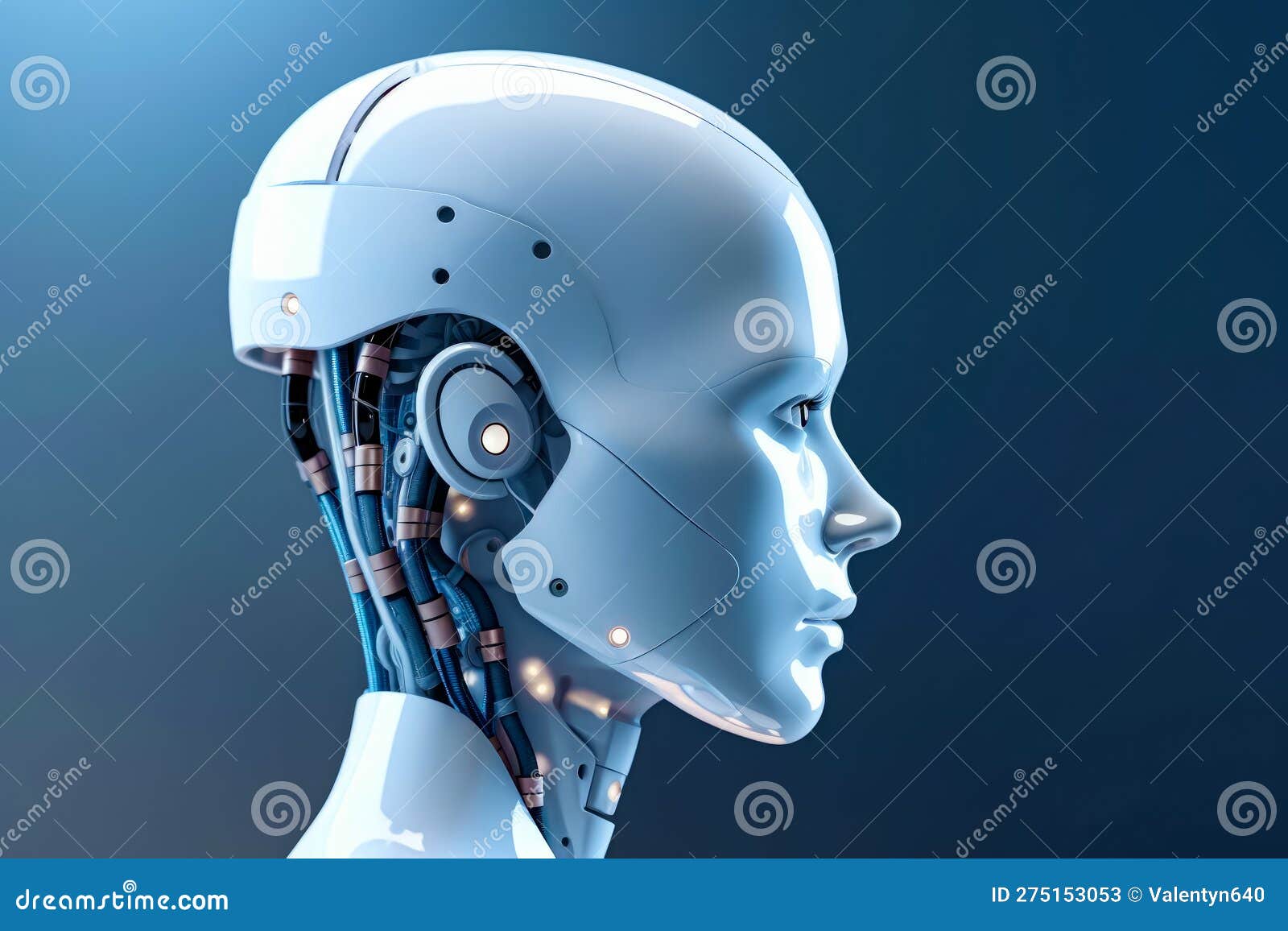 White Robot Head with Wires Attached To it S Head and Blue Background ...