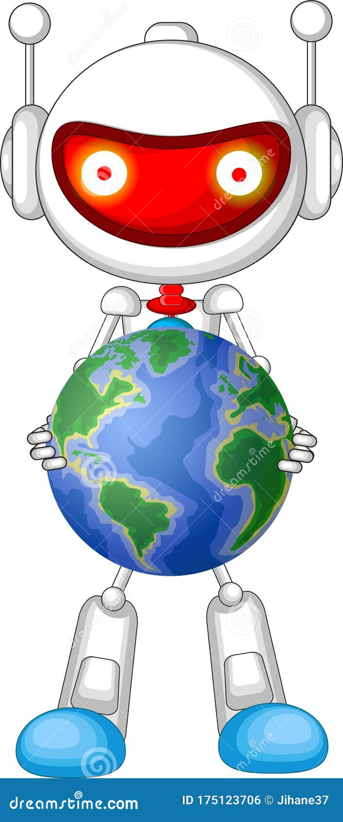 White Robot Hold Earth Planet Cartoon Stock Illustration - Illustration ...