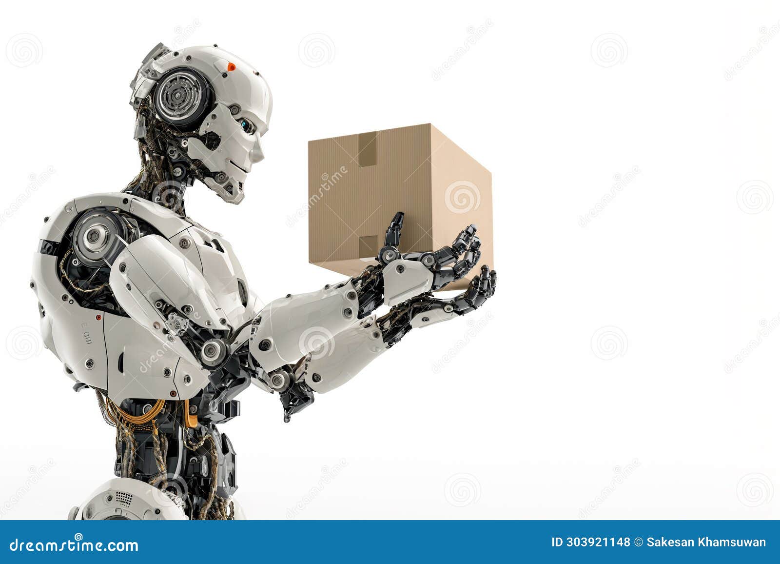 Robot Holding Box on Isolate White Background for Express Stock ...