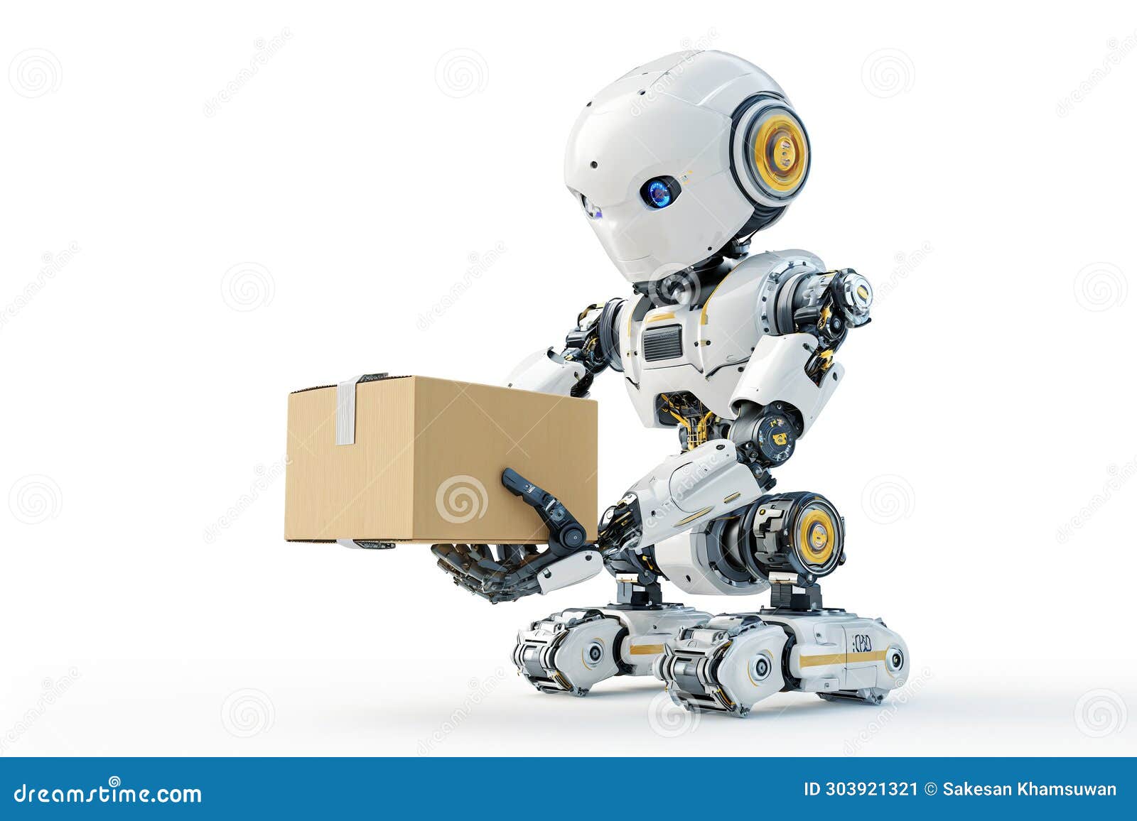 Robot Holding Box on Isolate White Background for Express Stock ...