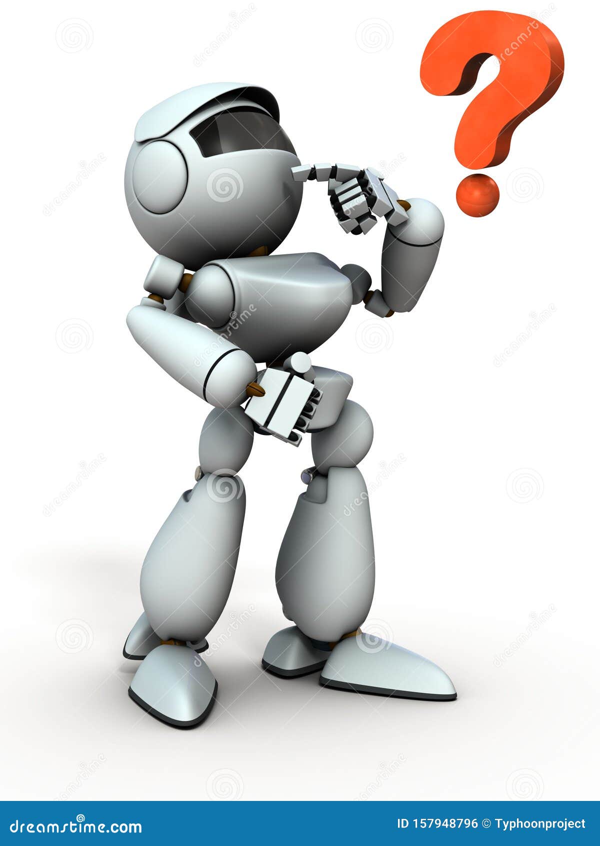 A White Robot Pointing Up at the Head and Looking Up into the Sky ...