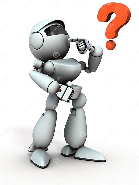 A White Robot Pointing Up at the Head and Looking Up into the Sky ...