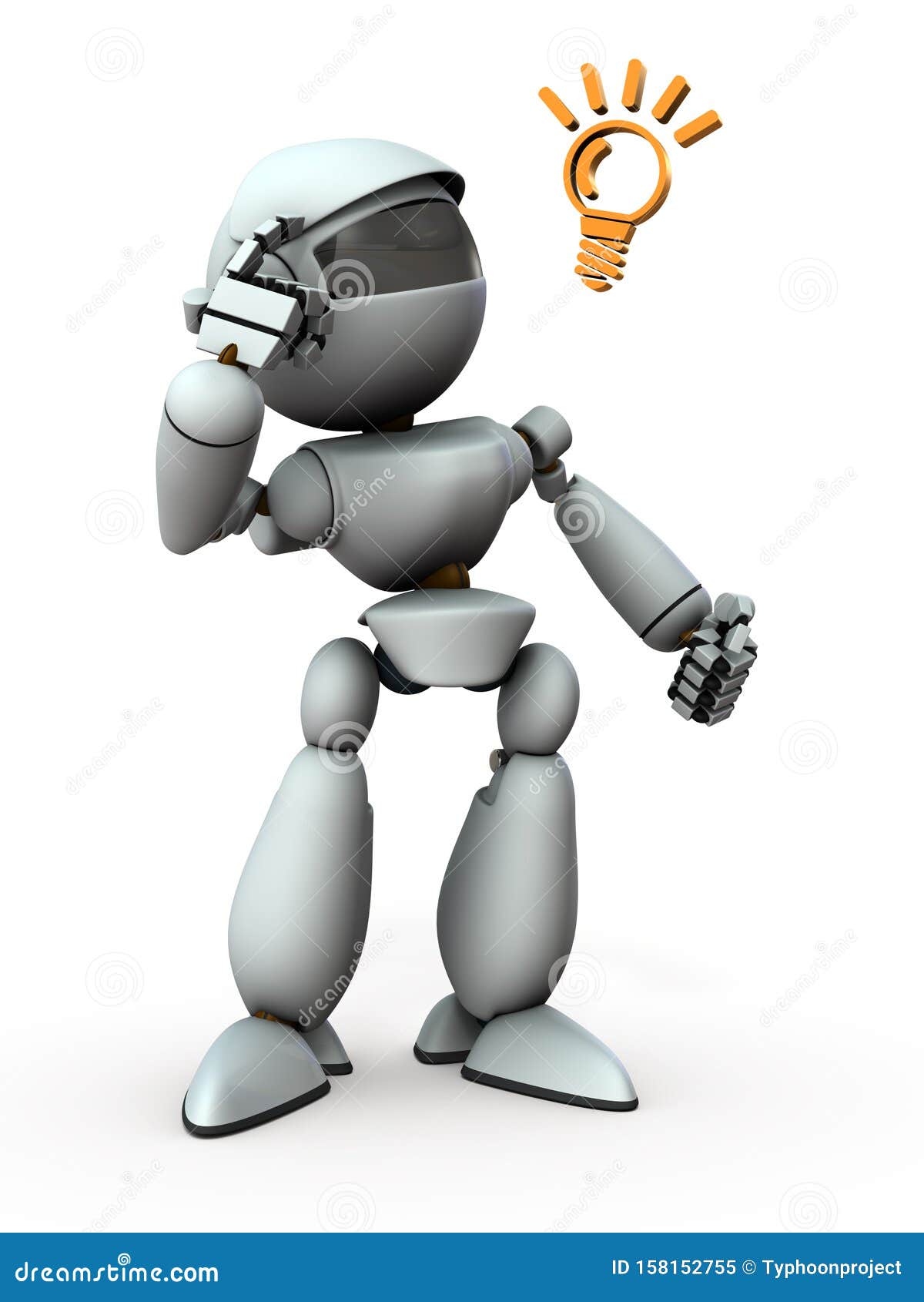 A White Robot Pointing Up at the Head and Looking Up into the Sky ...