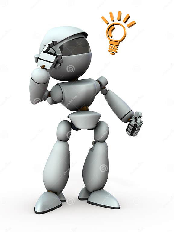 A White Robot Pointing Up at the Head and Looking Up into the Sky ...