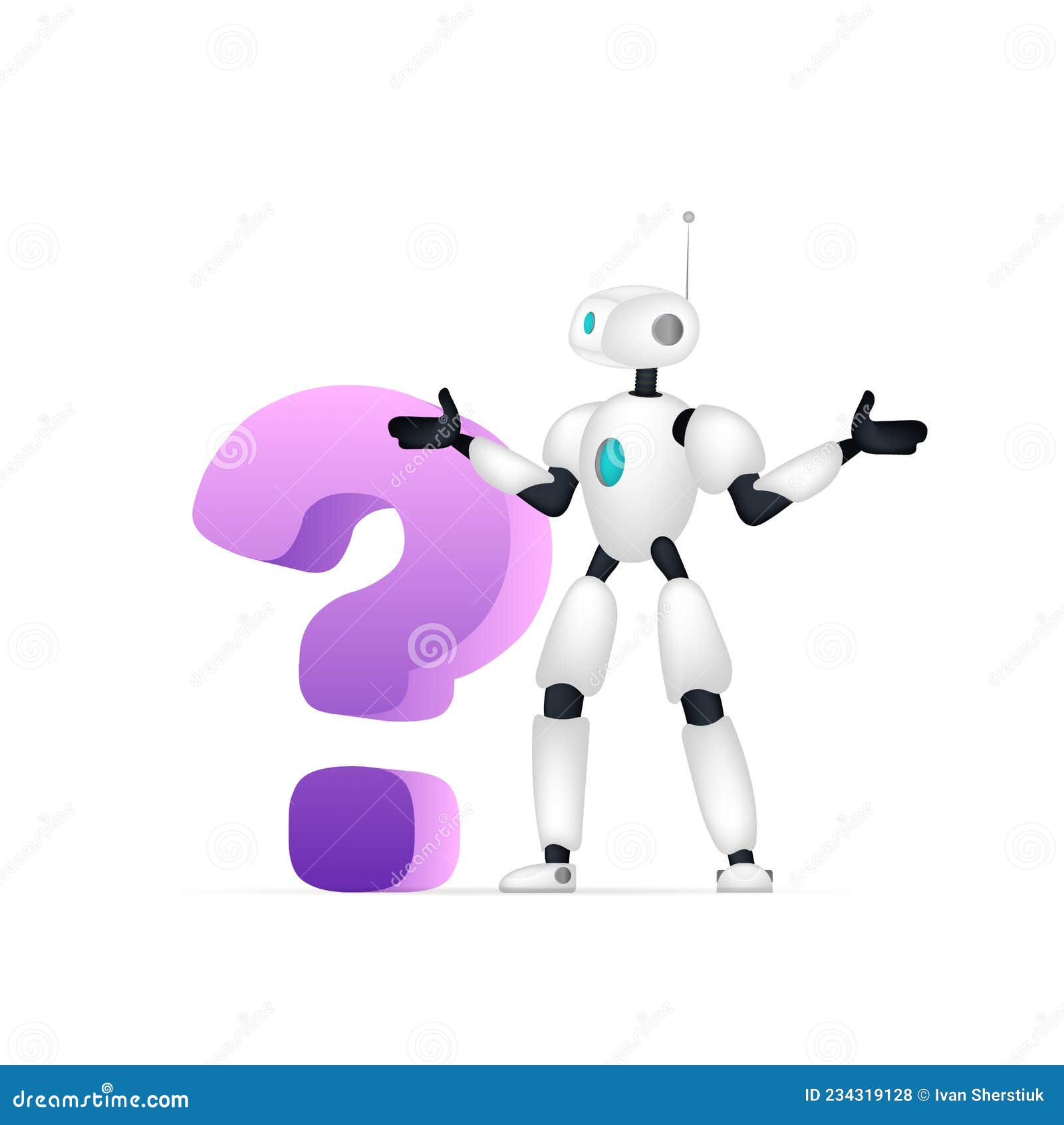 White Robot with a Question Mark. the Robot Makes a Helpless Gesture ...
