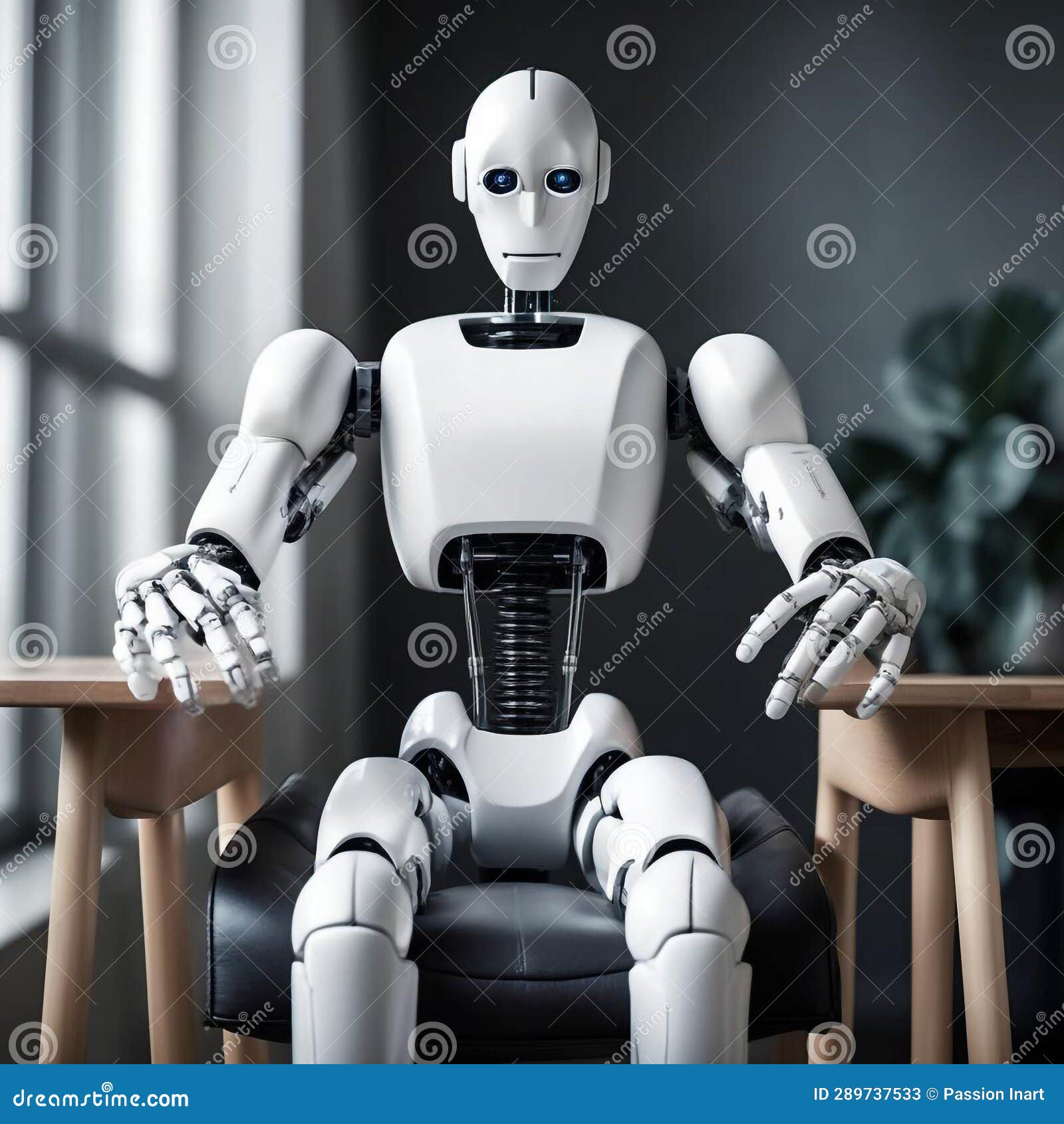 White Robot Sit on the Chair Stock Illustration - Illustration of ...