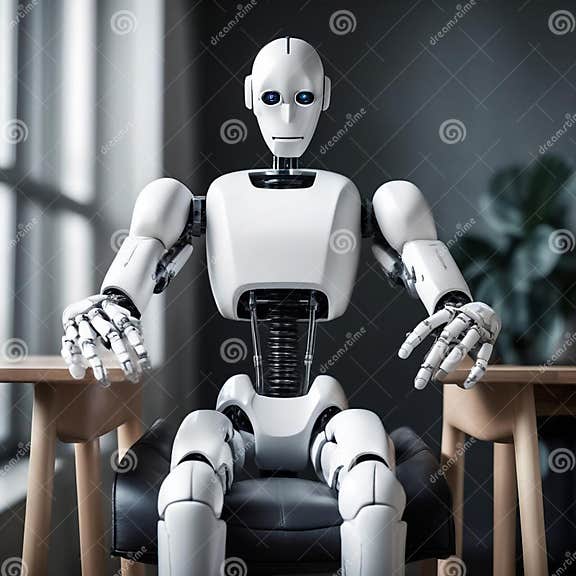 White Robot Sit on the Chair Stock Illustration - Illustration of ...