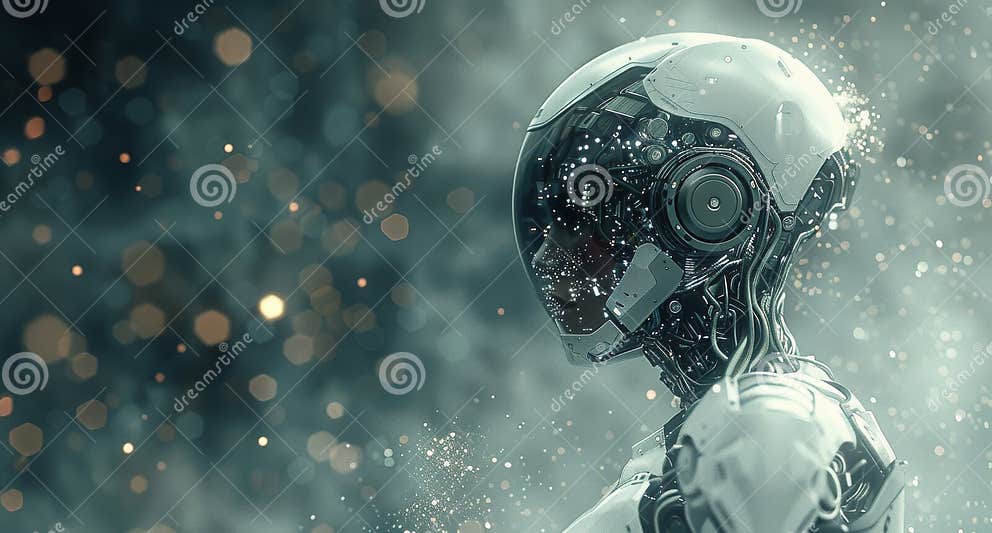 White Robot Standing in Front of a Blurry Background of Light Stock ...