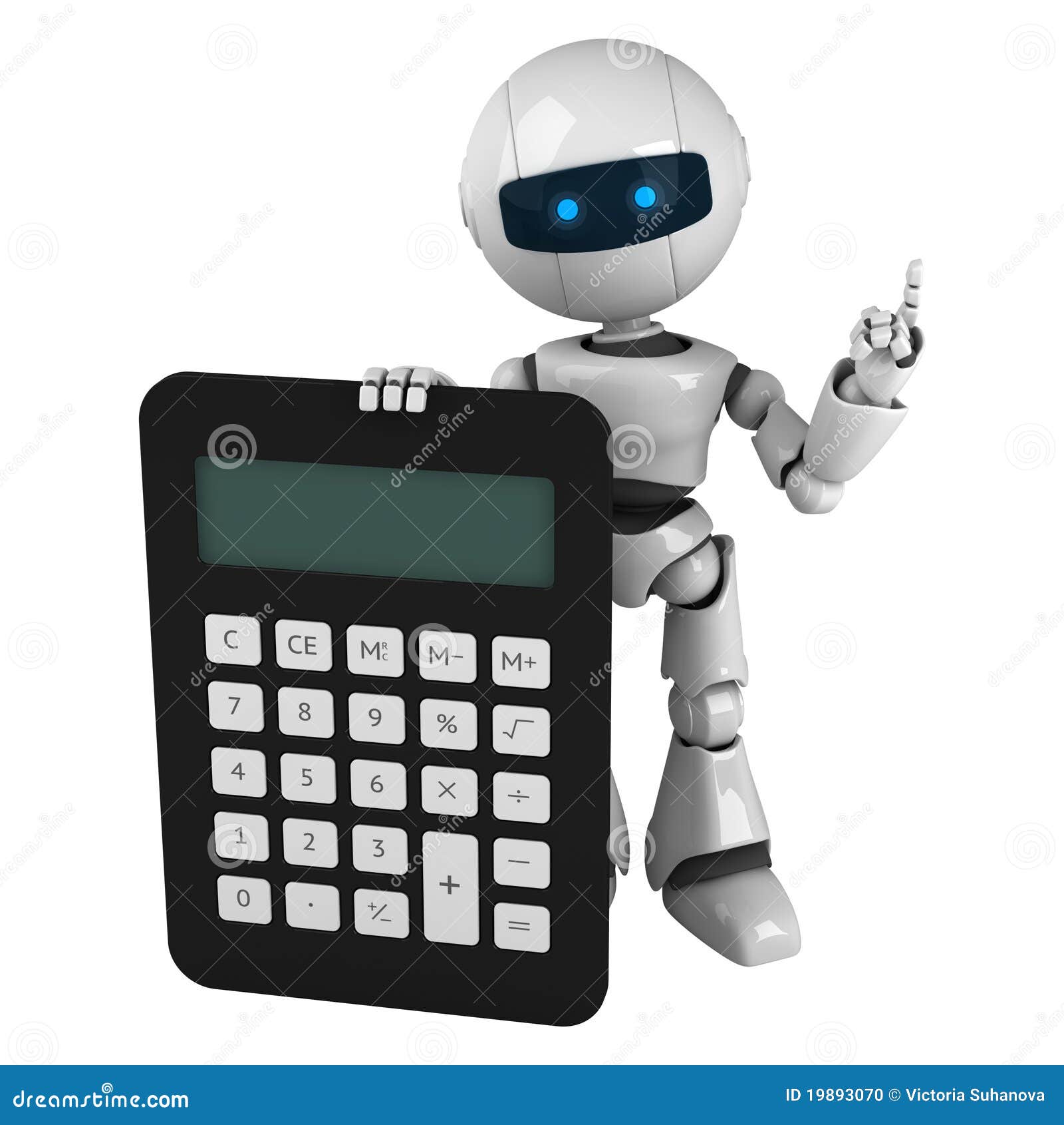 White Robot Stay with Calculator Stock Illustration - Illustration of ...