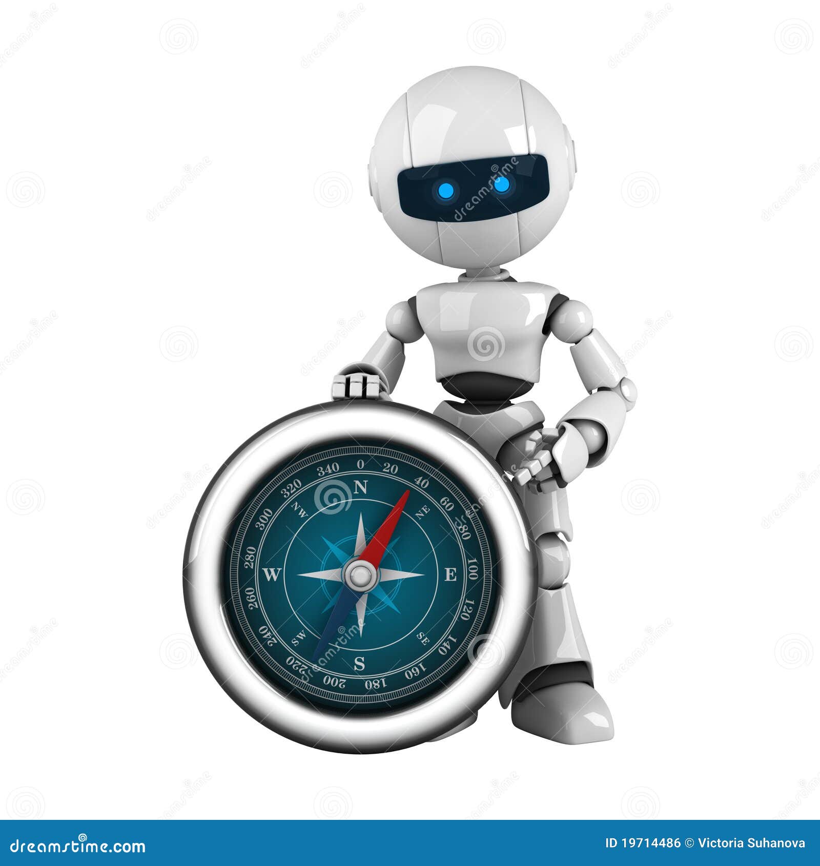 White Robot Stay with Compass Stock Illustration - Illustration of ...