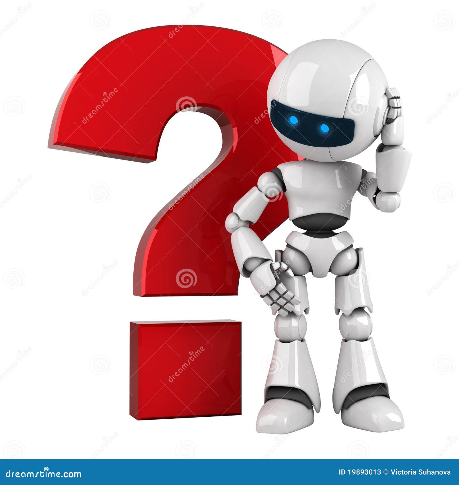 White Robot Stay with Red Question Stock Illustration - Illustration of ...
