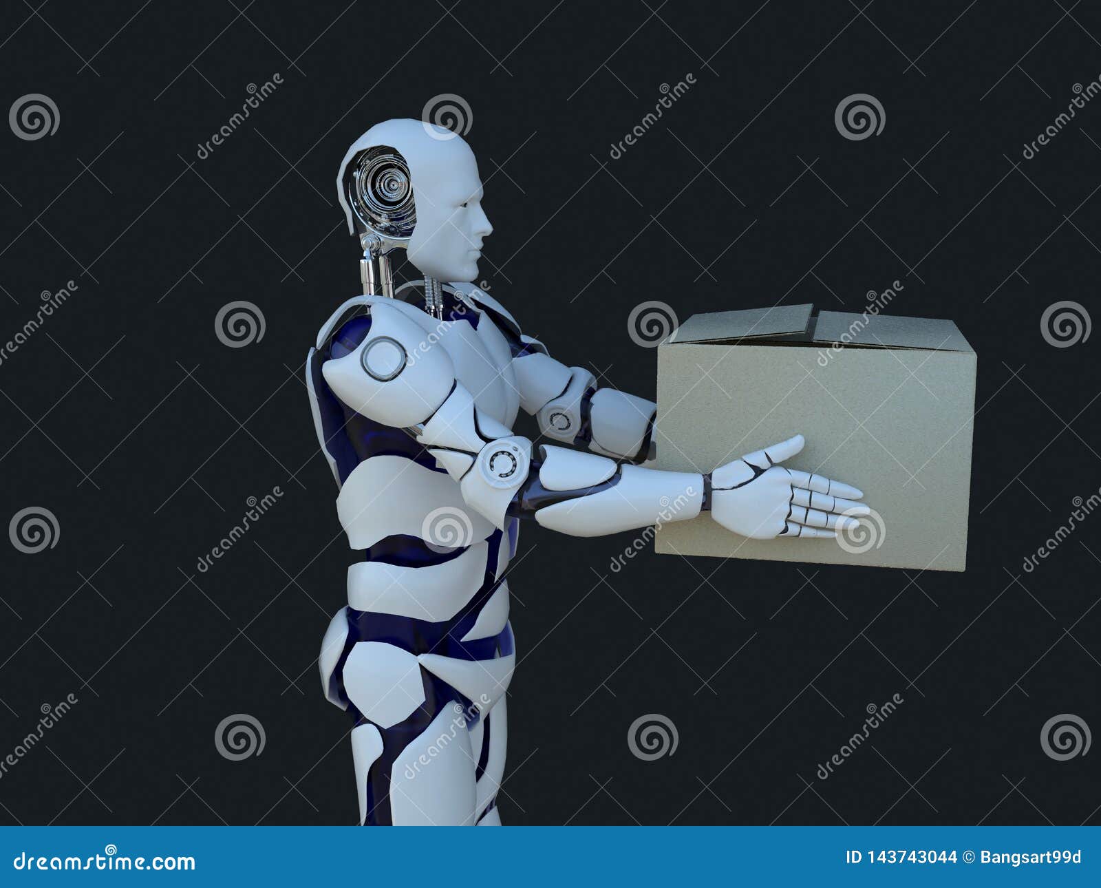 White Robot Technology that is Delivering Boxes. Technology in the ...