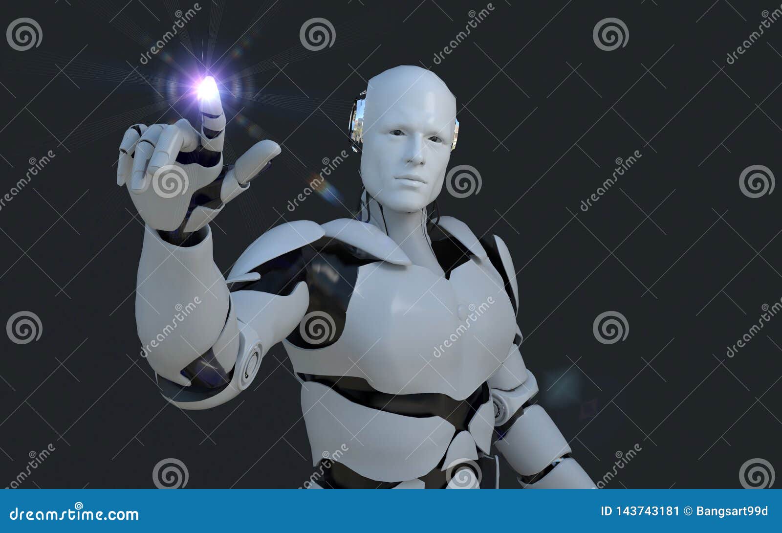 White Robot Technology Which is Pointing To Something in Front of it ...