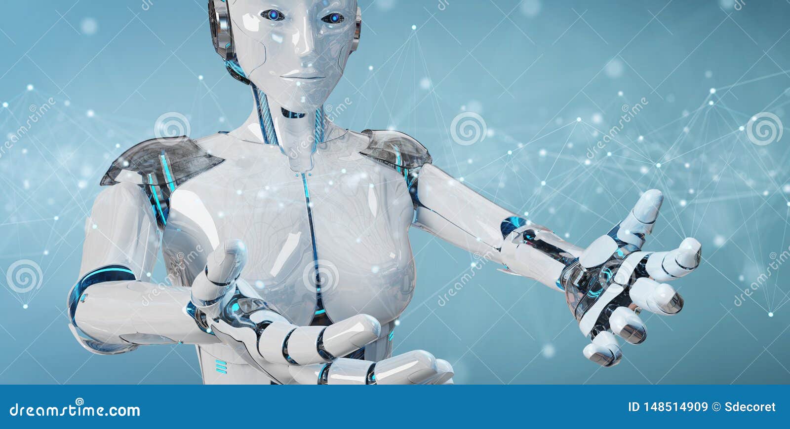 White Robot Using Floating Digital Network Connections with Dots and ...