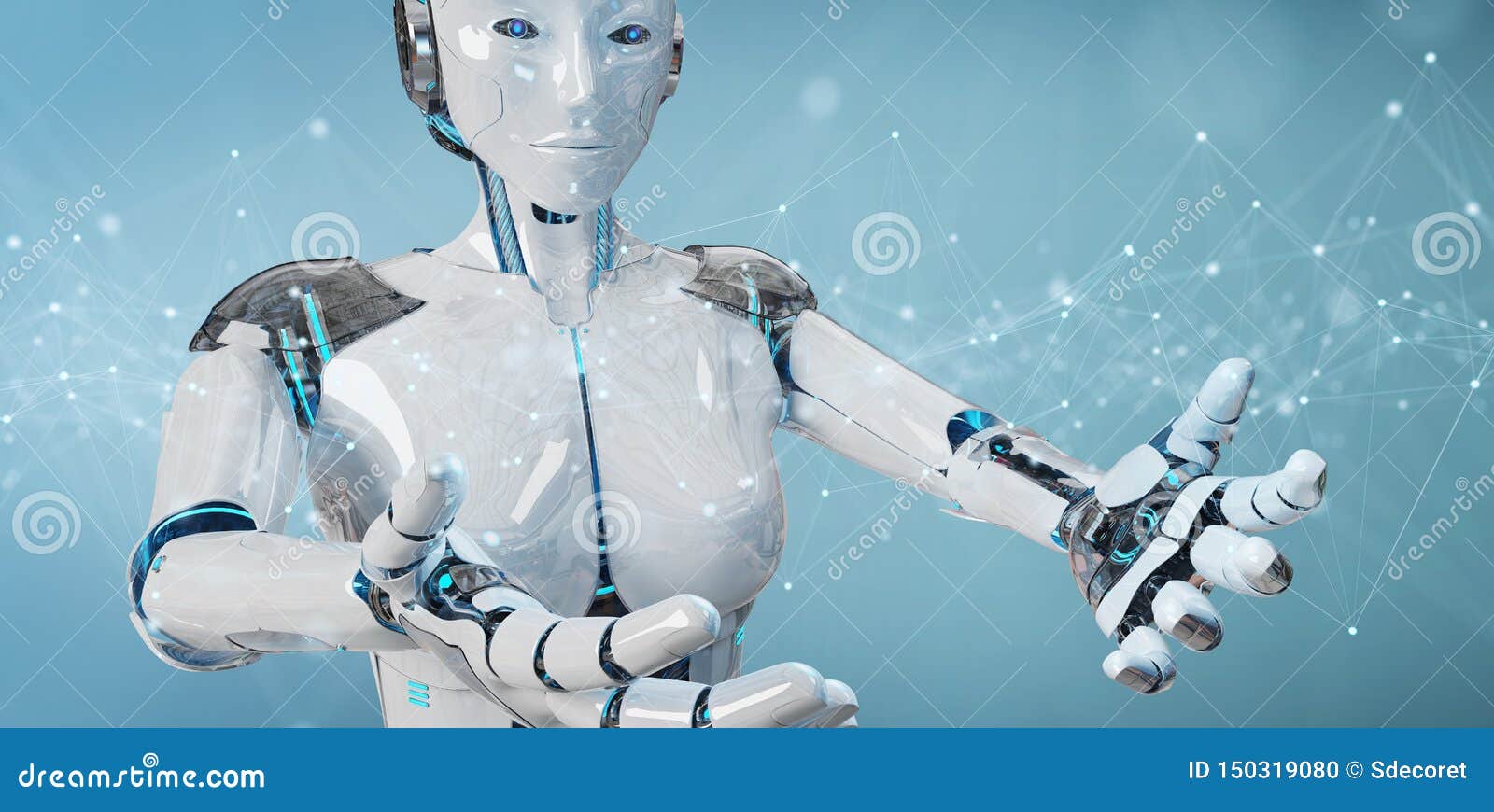 White Robot Using Floating Digital Network Connections with Dots and ...