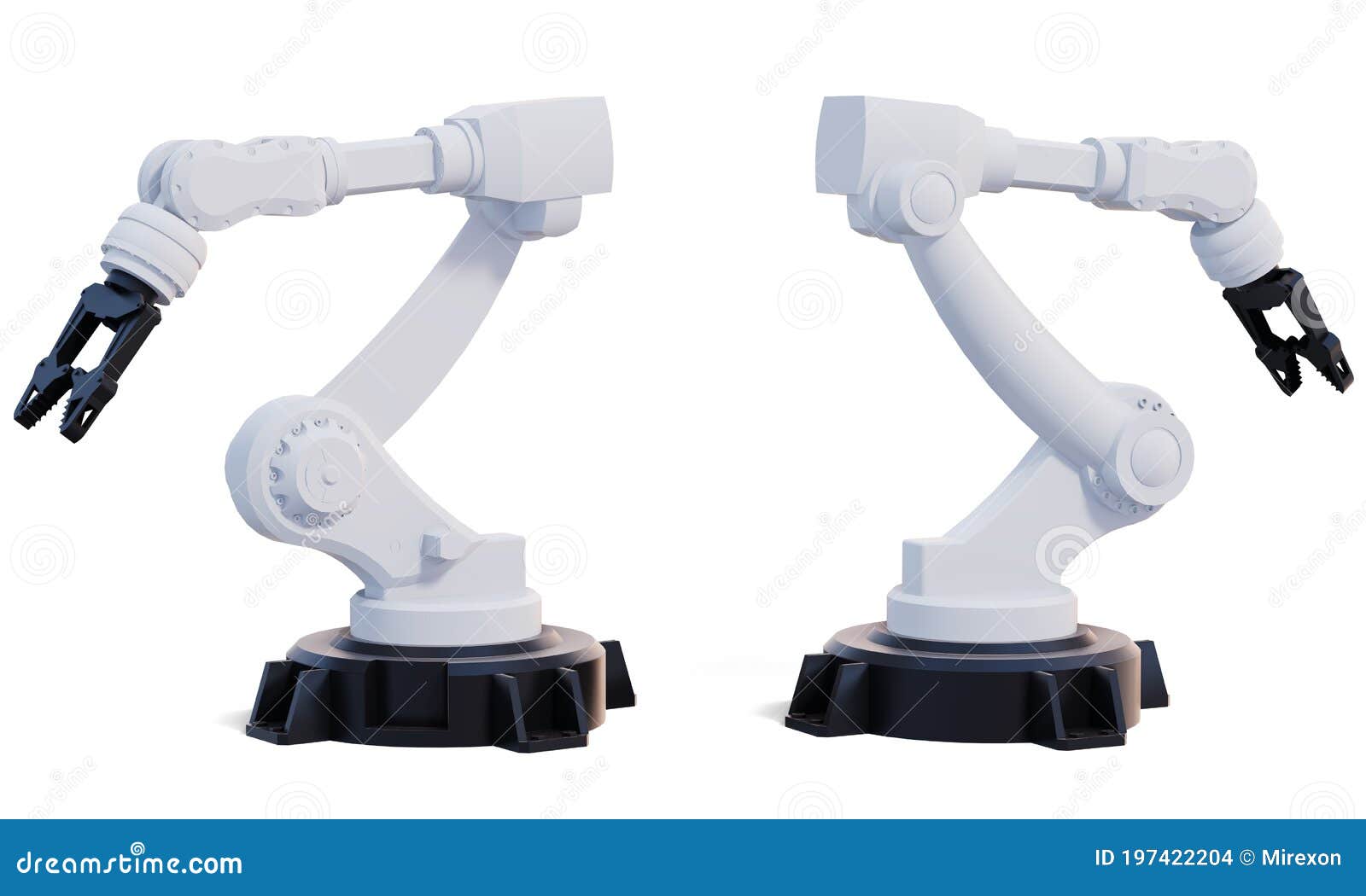 White Robotic Arm with Blank Space on White Background. 3d Rendering ... White Robotic Arm with Blank Space on White Background. 3d Rendering ...