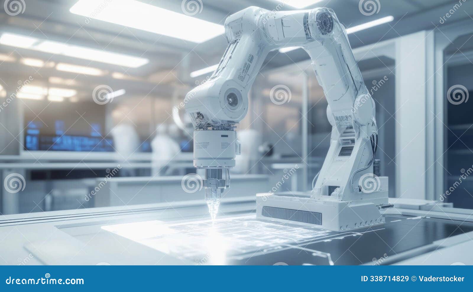 White Robotic Arm Performing Precision Work in a Sterile Environment ...