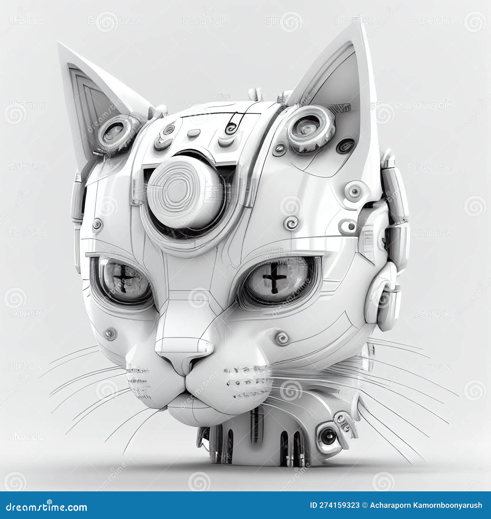 White Robotic Cat Cyborg Iron Cat. Cat in the Ai Era Artificial ...