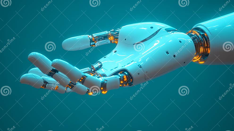 A White Robotic Hand with Illuminated Details, Representing Advanced ...