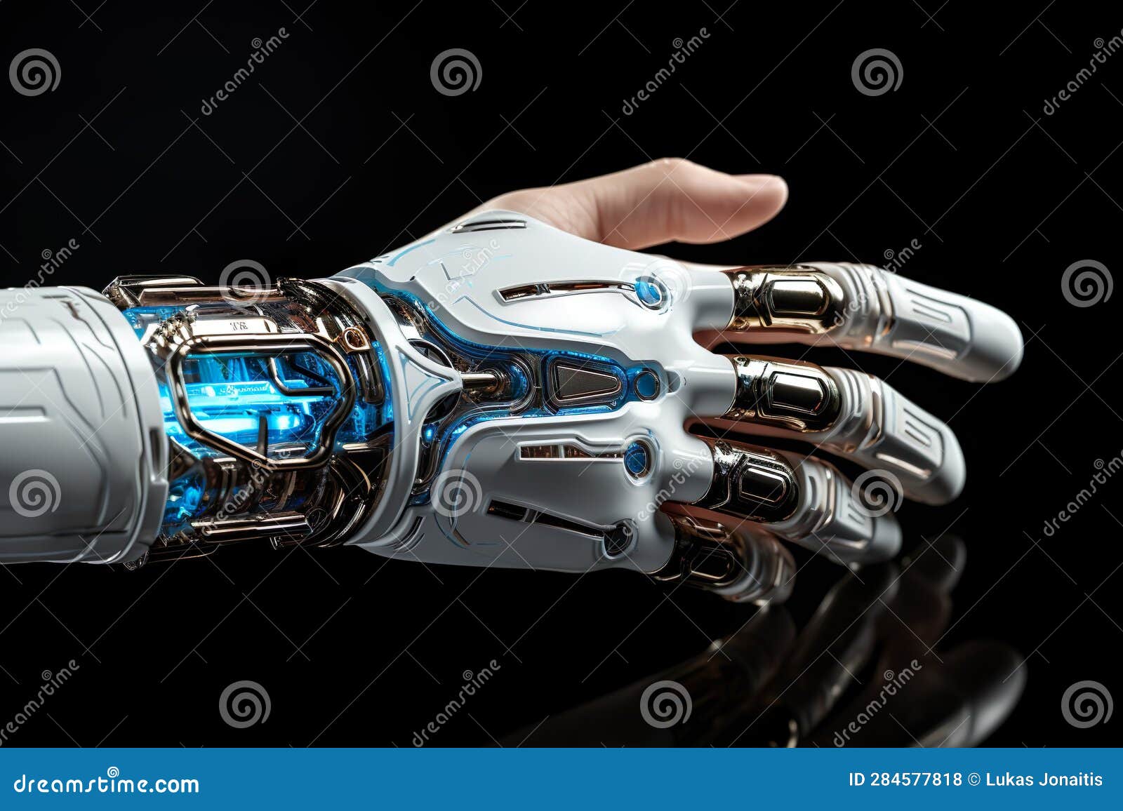 A White Robotic Prosthetic Hand. Future Technology. Generative AI Stock ...