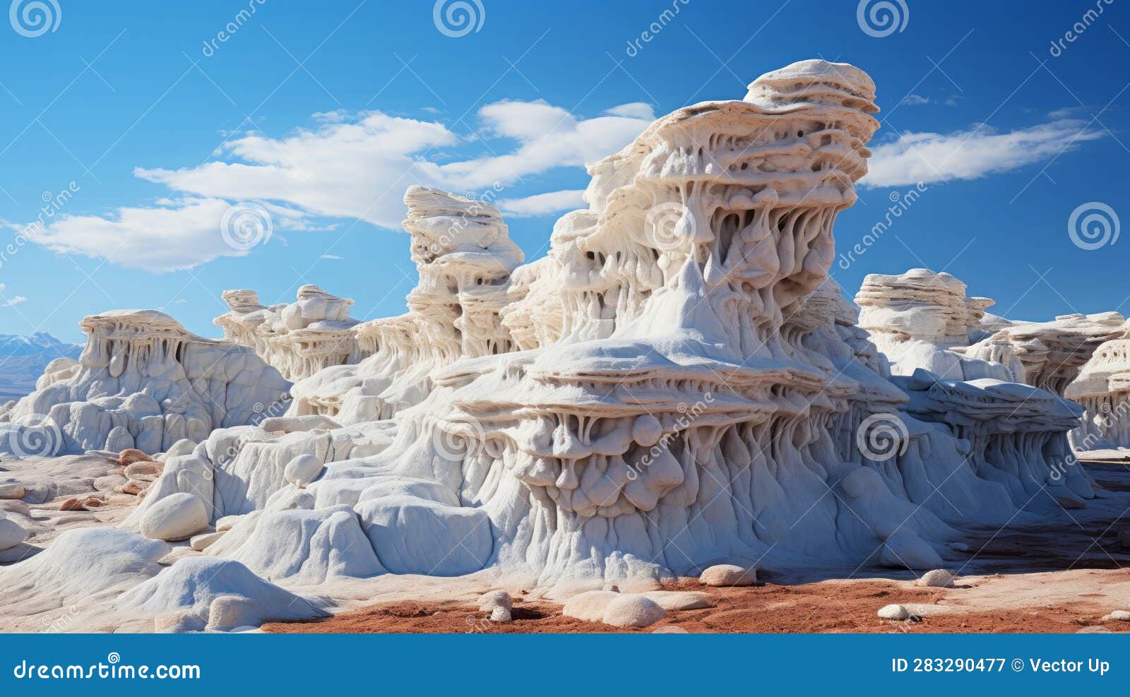 White Rock Formation with Blue Sky and Clouds. Generative AI. Stock ...