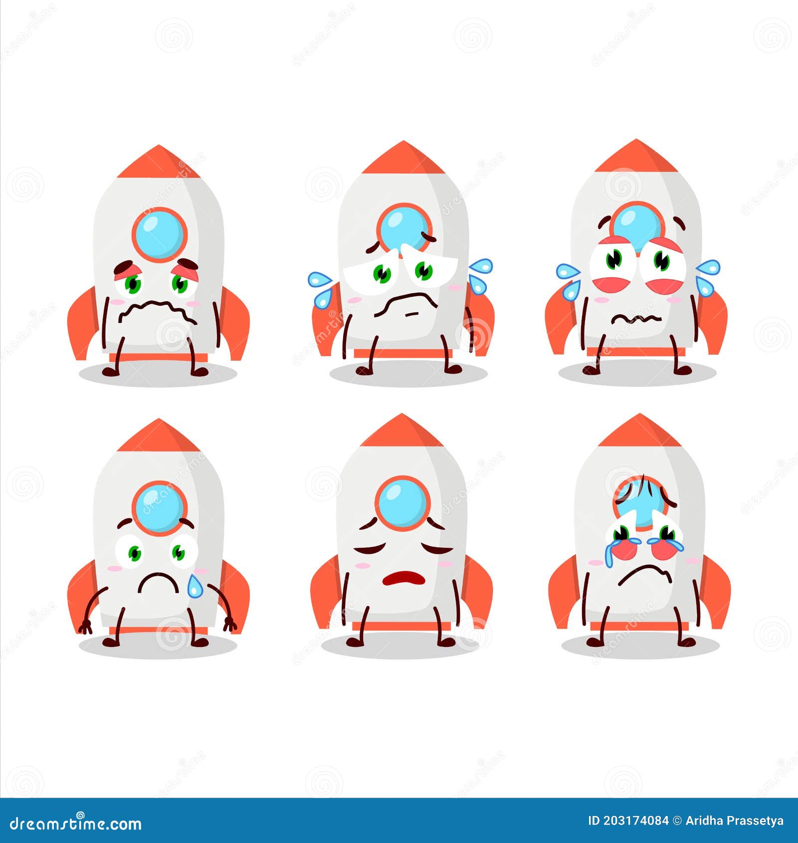 White Rocket Firecracker Cartoon Character with Sad Expression Stock ...