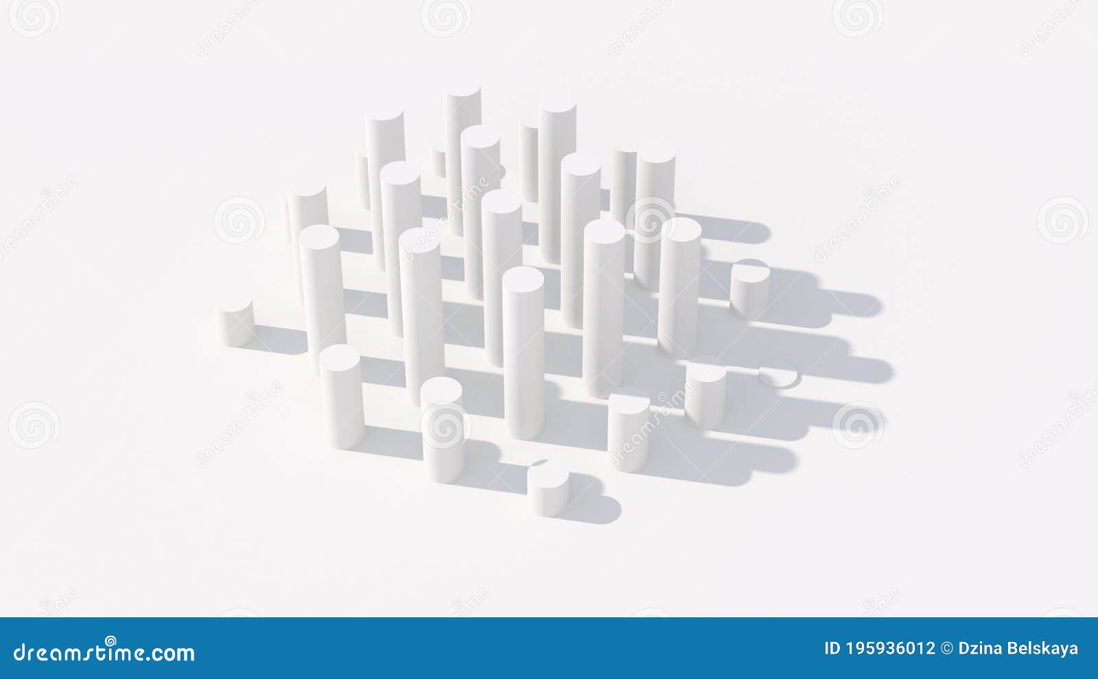 White Rods Rising. White Background, Hard Light. Abstract Illustration ...