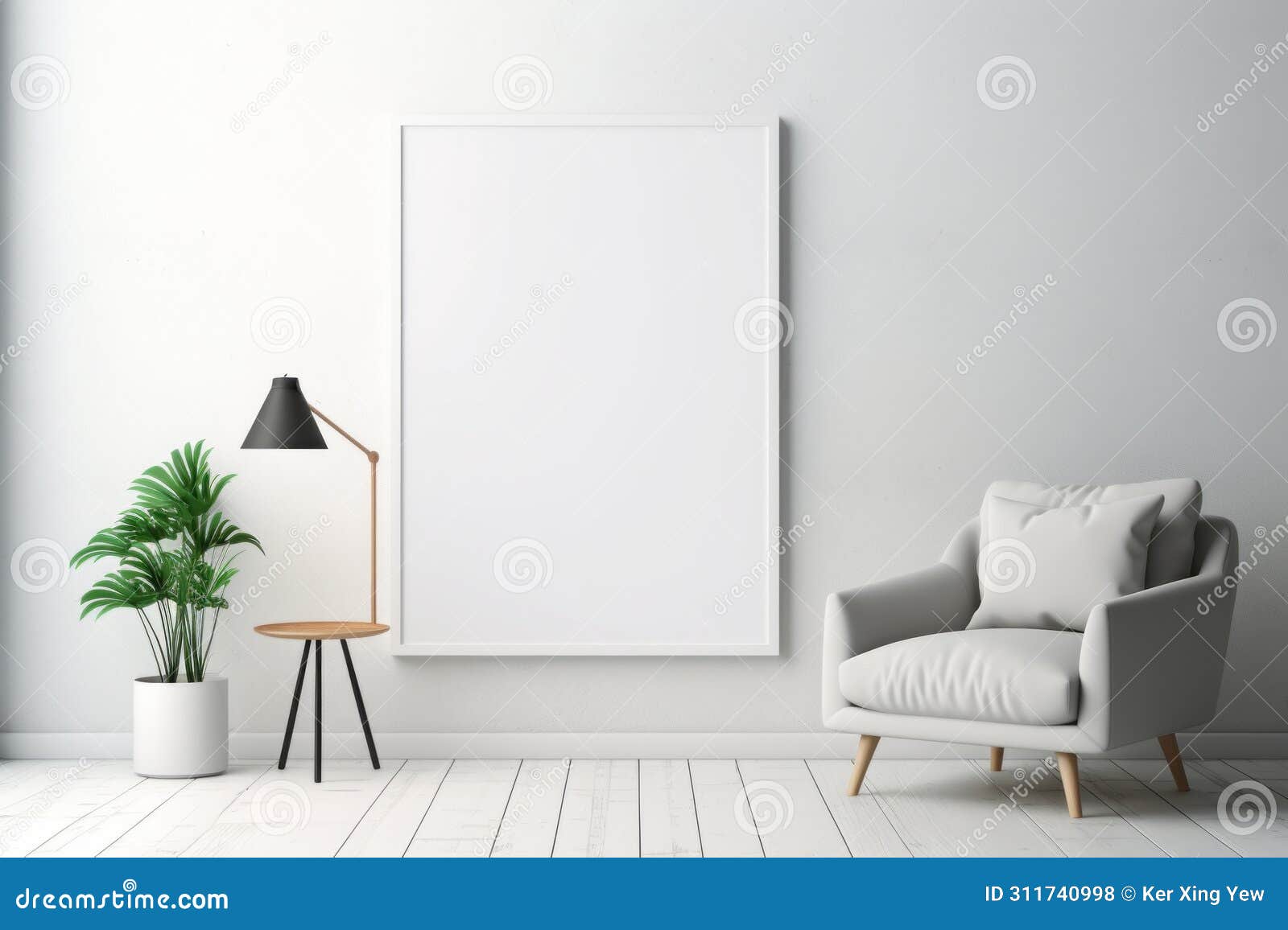 White Room with a Chair and a White Poster Stock Illustration ...