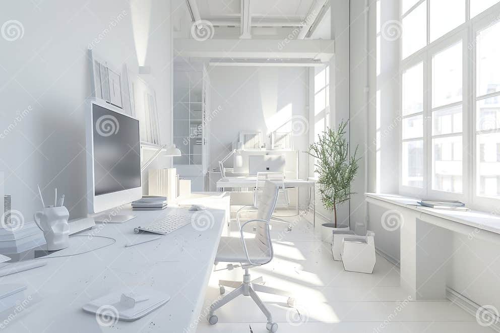 A White Room Featuring a Desk and a Computer, Suitable for Office or ...