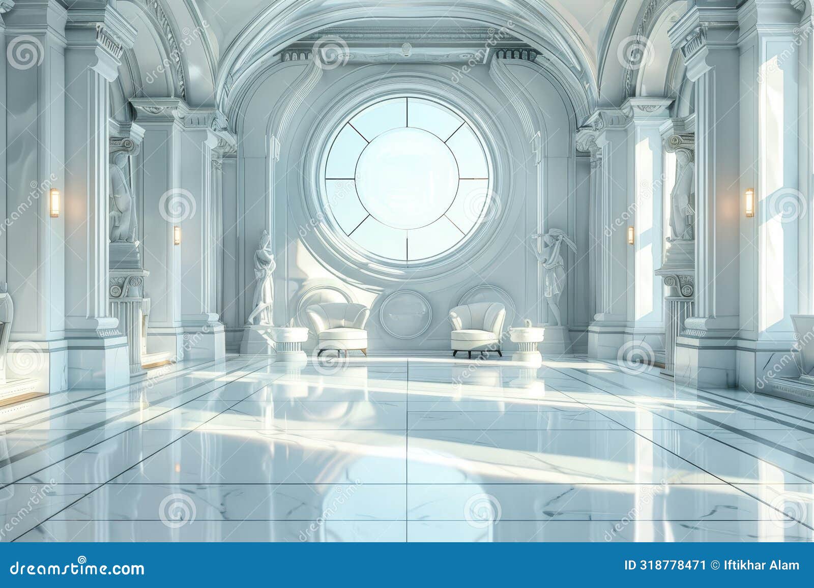 White Room with Large Round Window, Combine Elements of Neoclassical ...
