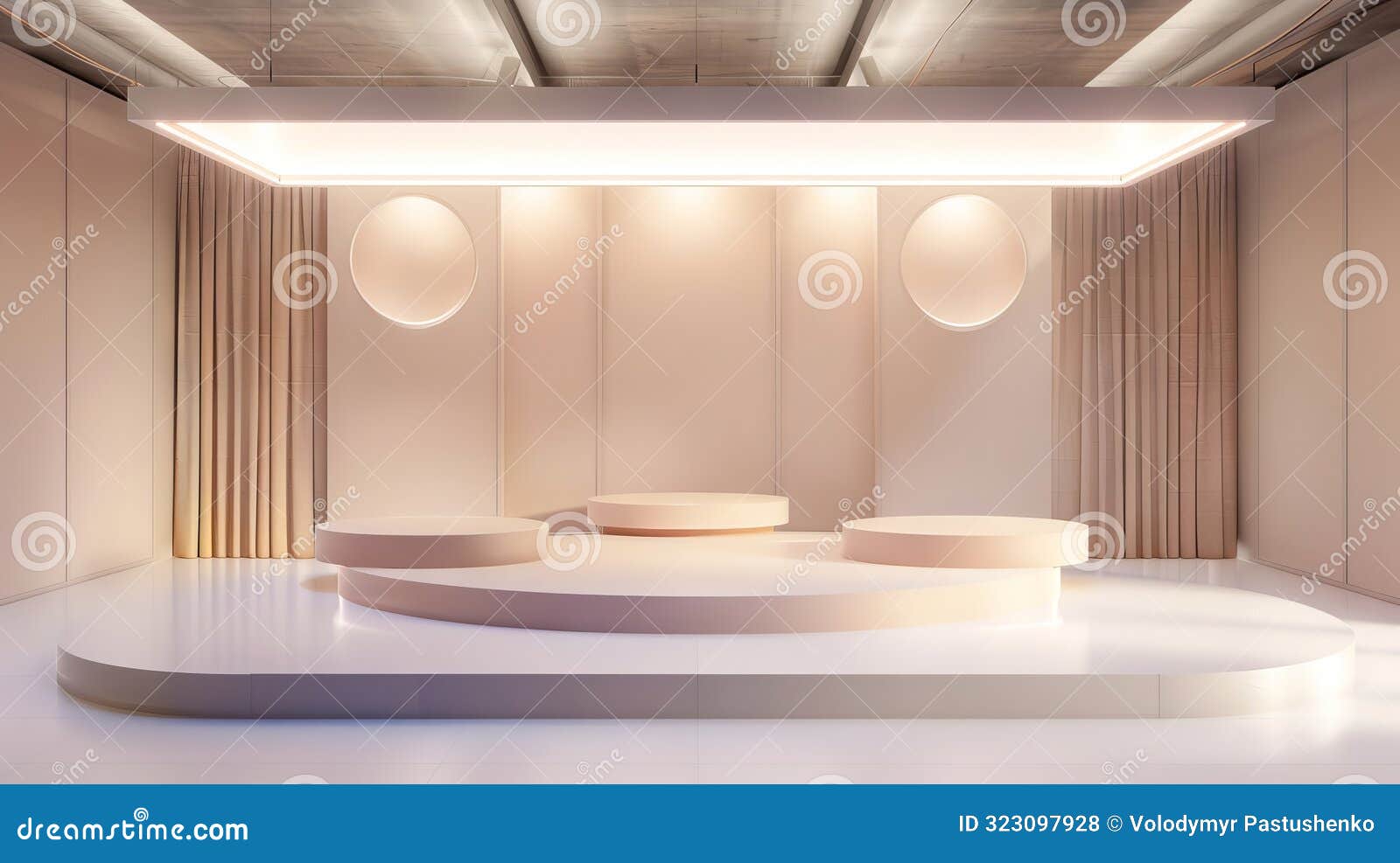 A White Room with a Round Stage and Lights Stock Photo - Image of wall ...