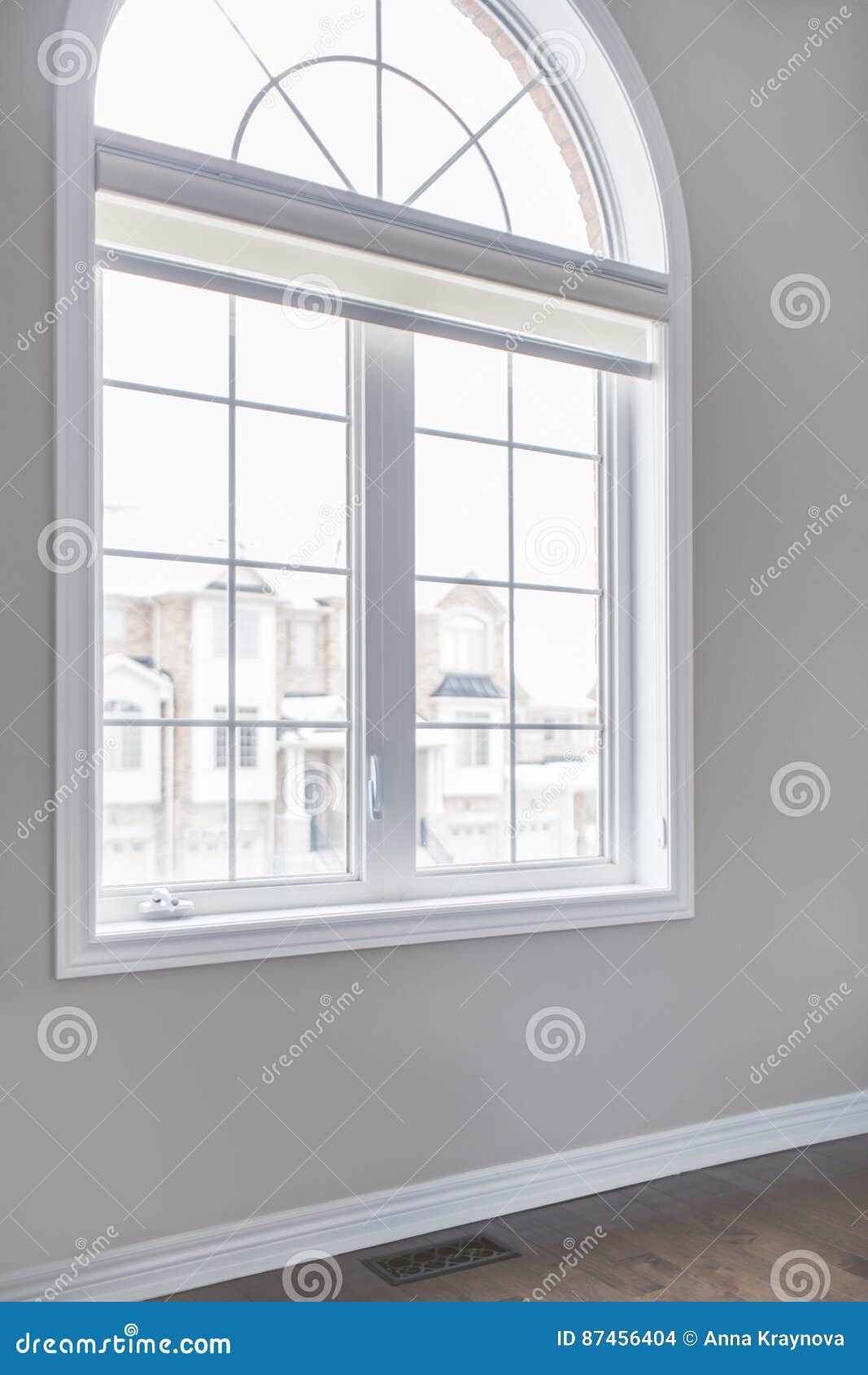 White Room Wall in House with Large Arch Shape Window Stock Photo ...